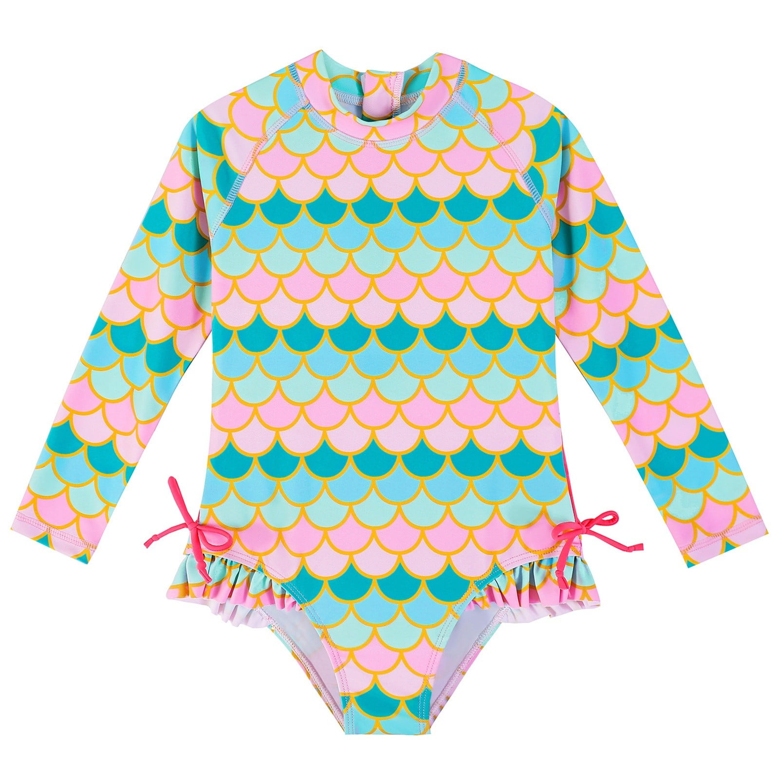 Hiijoy Little Girls Long Sleeve Zip-Up Rash Guard One-Piece Swimsuit ...