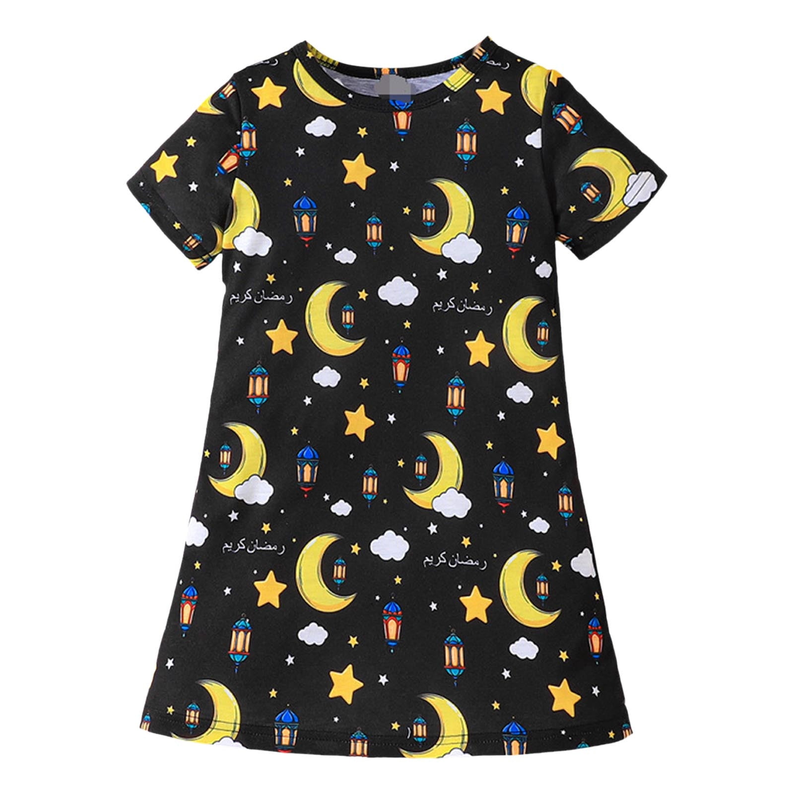 Hiijoy Little Girls Nightdress Star Moon Print Short Sleeve Sleepshirt ...