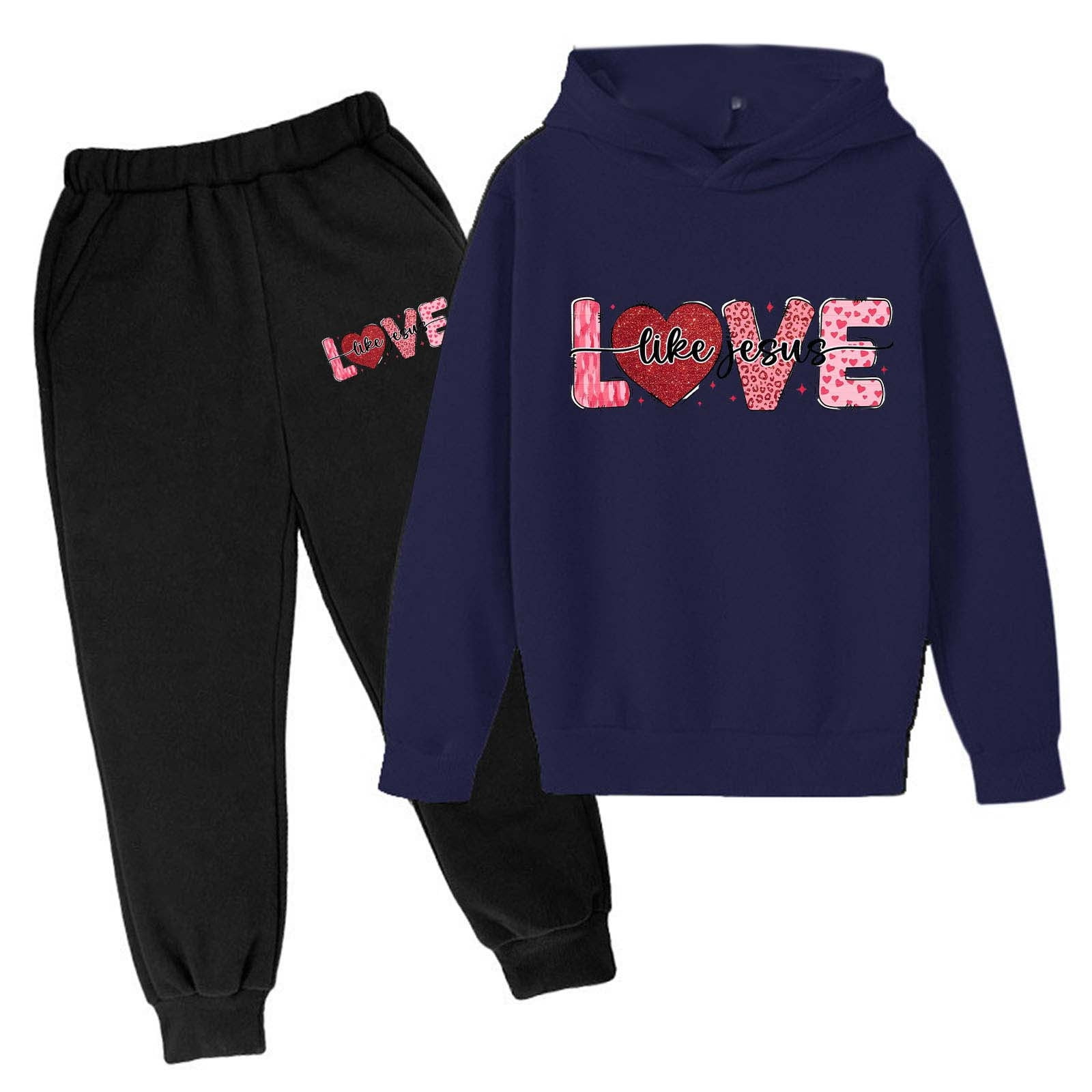 Hiijoy Little Girls Outfits Valentine's Day Hearts Print Hoodie Jogger ...