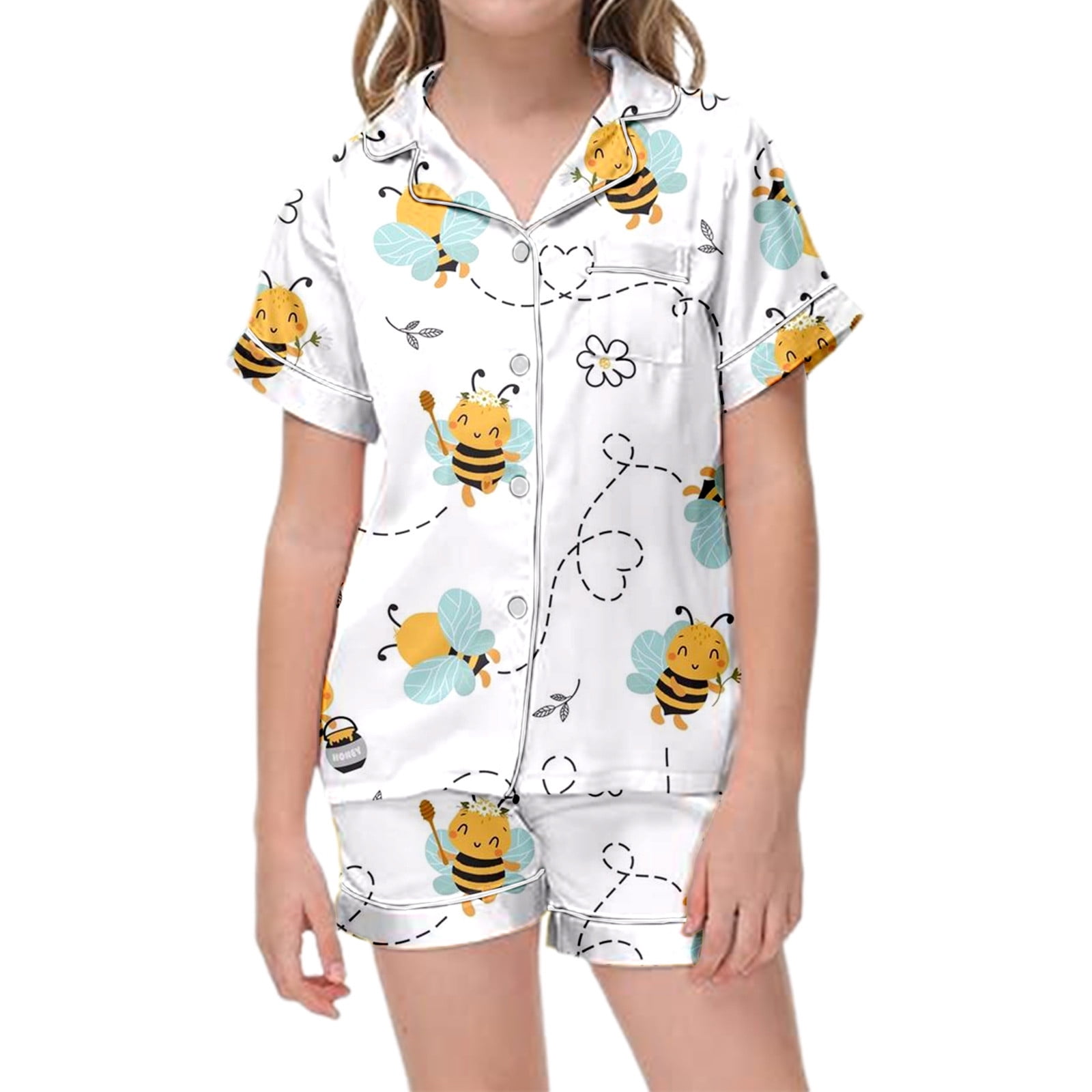 Hiijoy Little Girls Pajamas Cartoon Bee Prints Sleepwear Set with ...