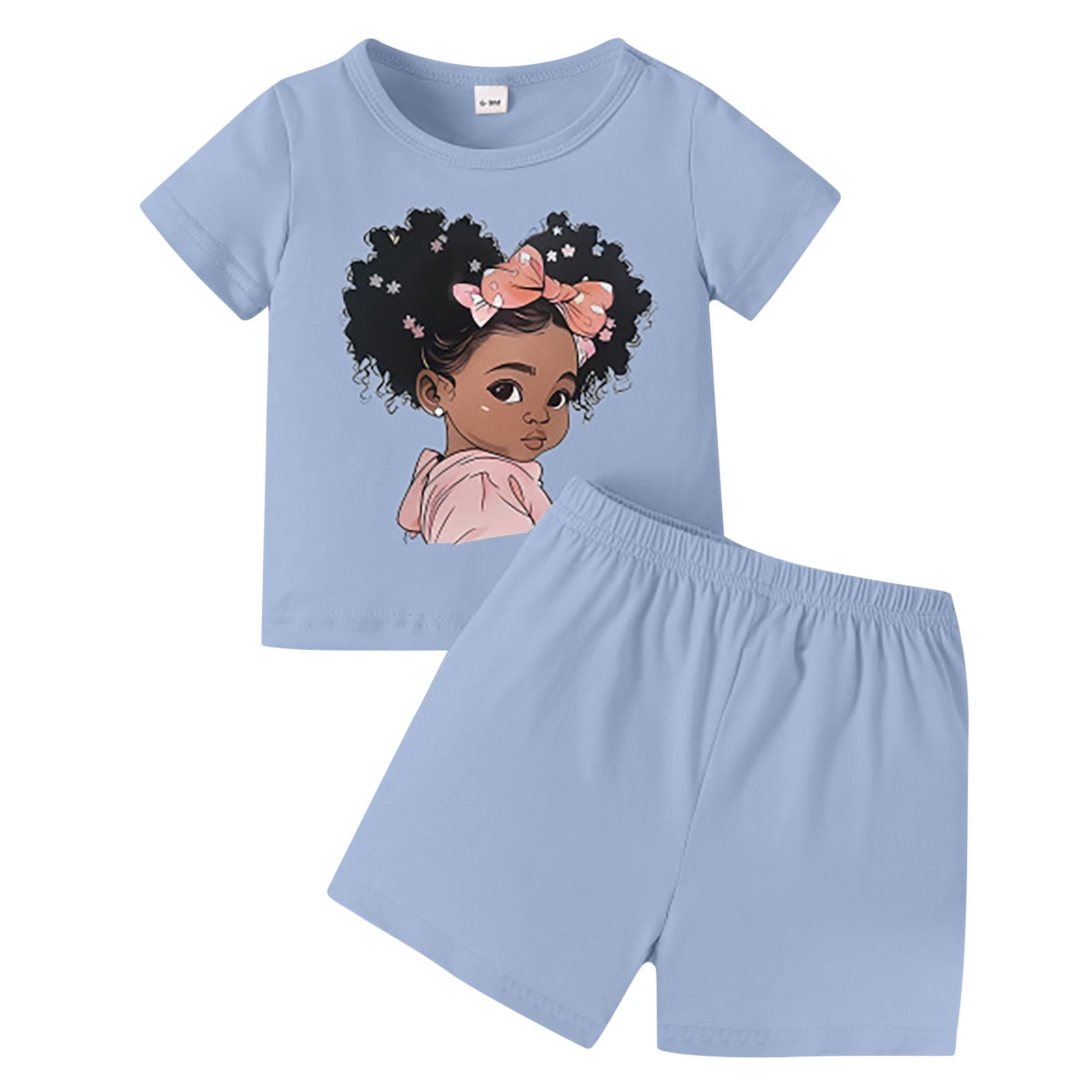 Hiijoy Little Girls Pajamas Cartoon Print Short Sleeve T Shirt and ...