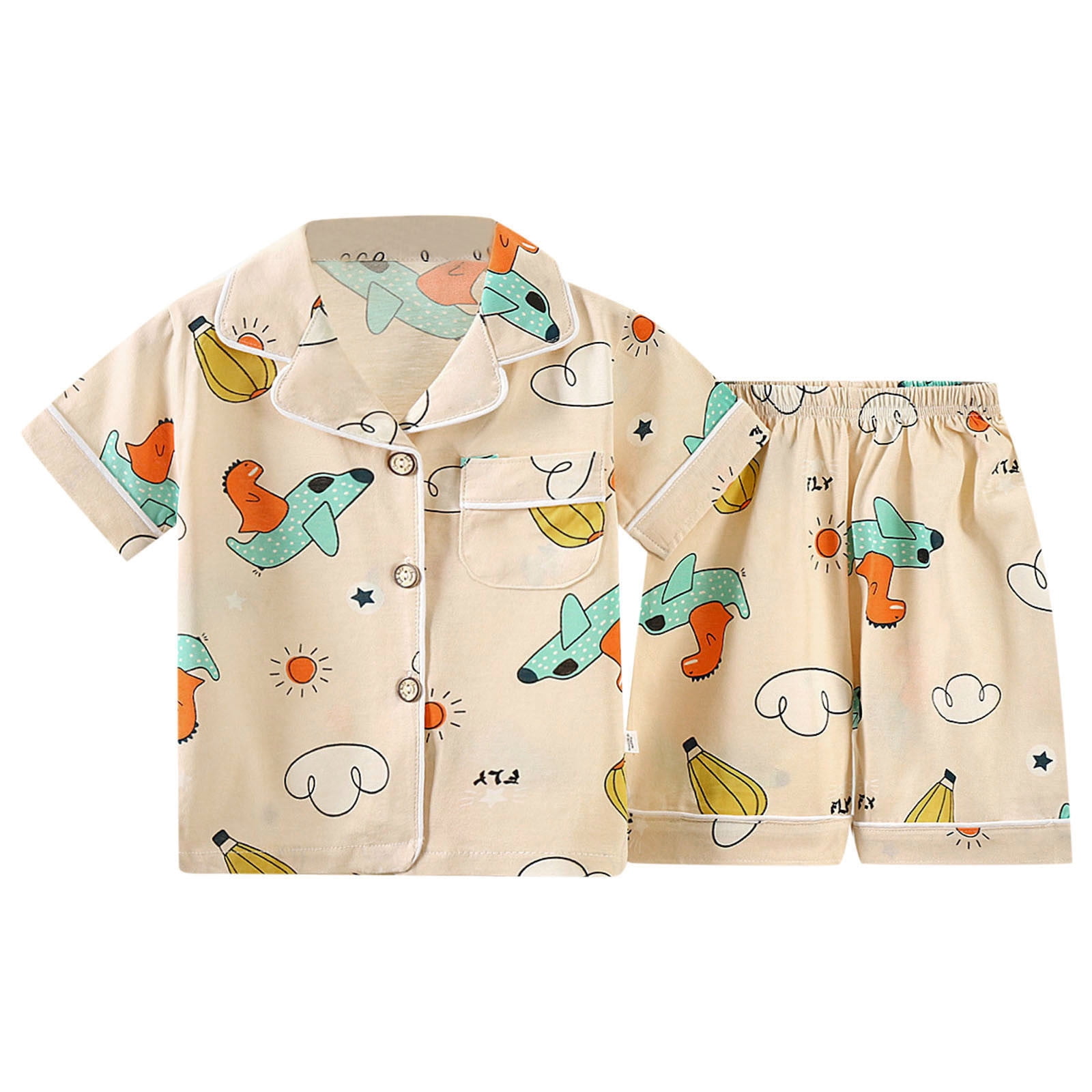 Hiijoy Toddler Boy's Pajamas Cartoon Print Short Sleeve Button Shirt ...