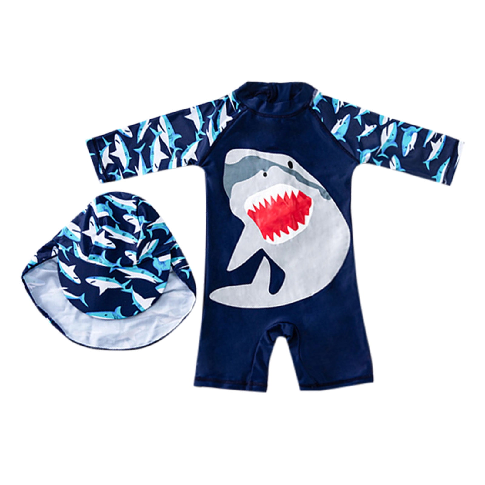 Hiijoy Toddler Boys Cartoon Shark Print Long Sleeve Zip-Up Rash Guard ...