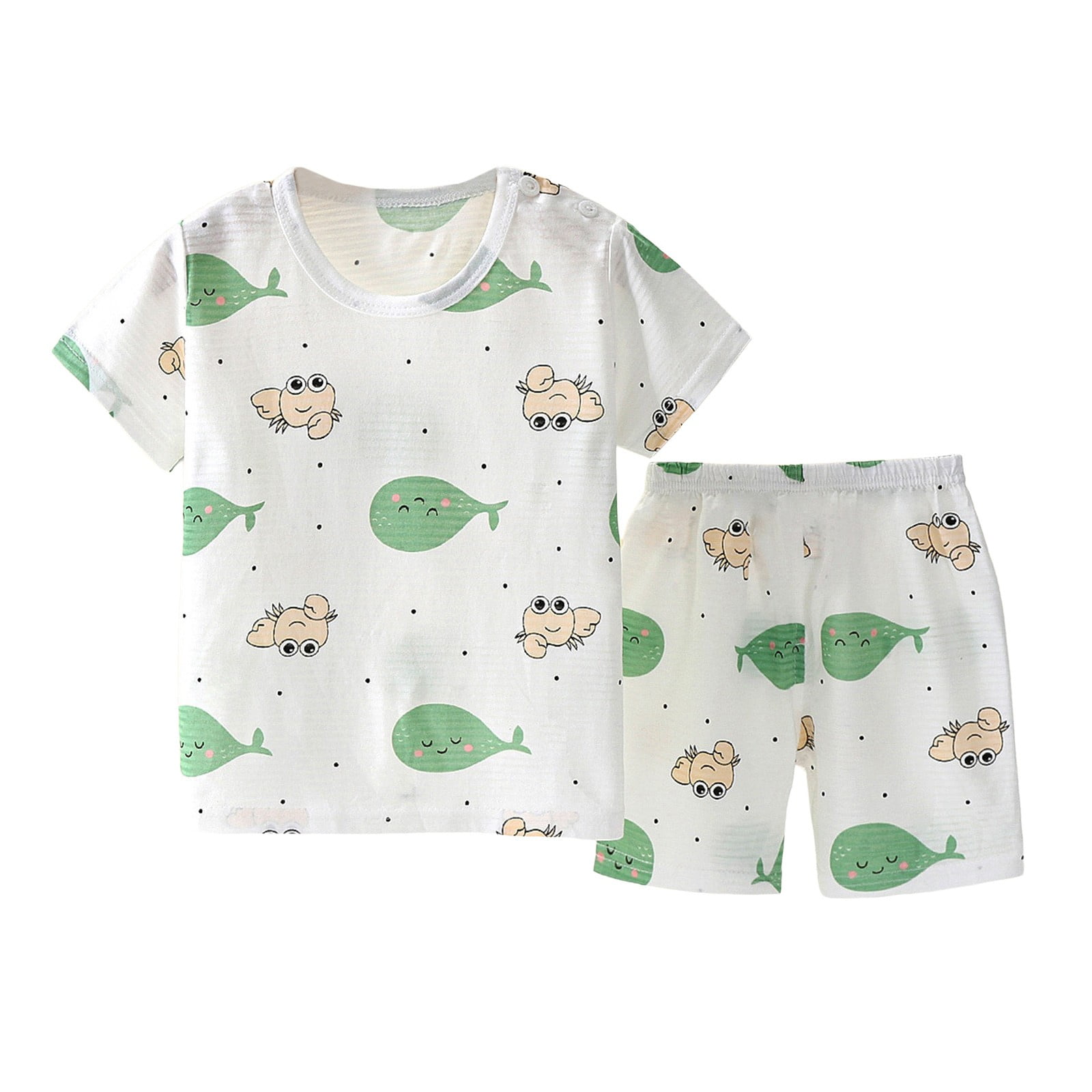 Hiijoy Toddler Boys Pajamas Cartoon Print Short Sleeve T-Shirt Shorts ...