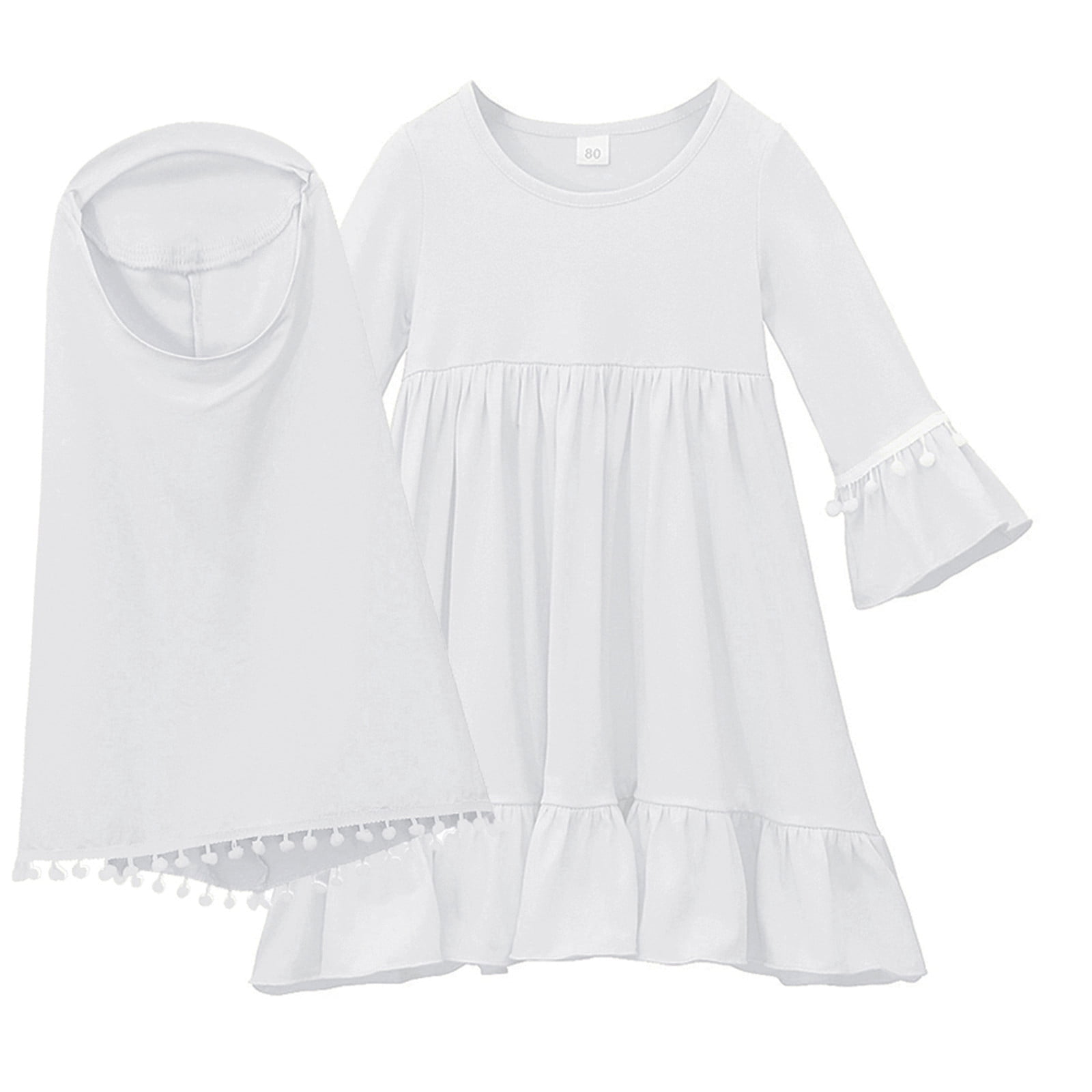 Hiijoy Toddler Girls Abaya with Hijab Full Length Robe Burka Solid Maxi ...