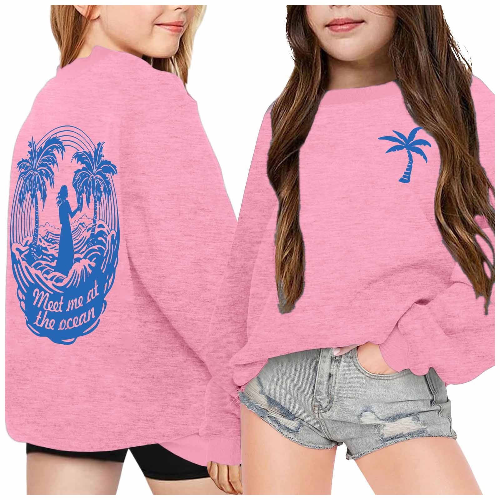 Hiijoy Toddler Girls Casual Sweatshirt Coconut Tree Graphic Crew Neck ...