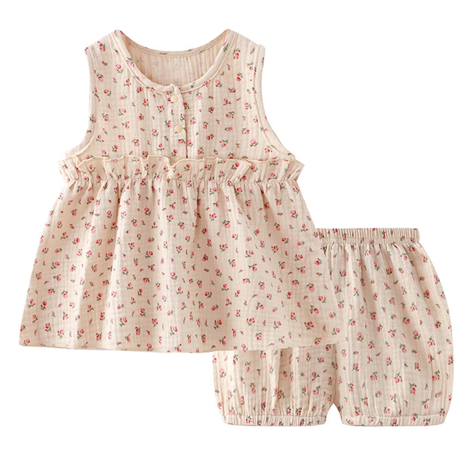 Hiijoy Toddler Girls Floral Ruffle Pajamas Cotton Sleeveless Sleepwear Outfit, Sizes 6M-5T ...