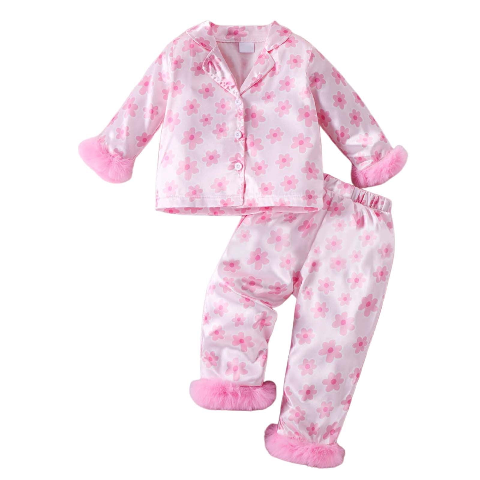 Hiijoy Toddler Girls Pajamas Bow Print Long Sleeve Top Pants Suit Kids ...