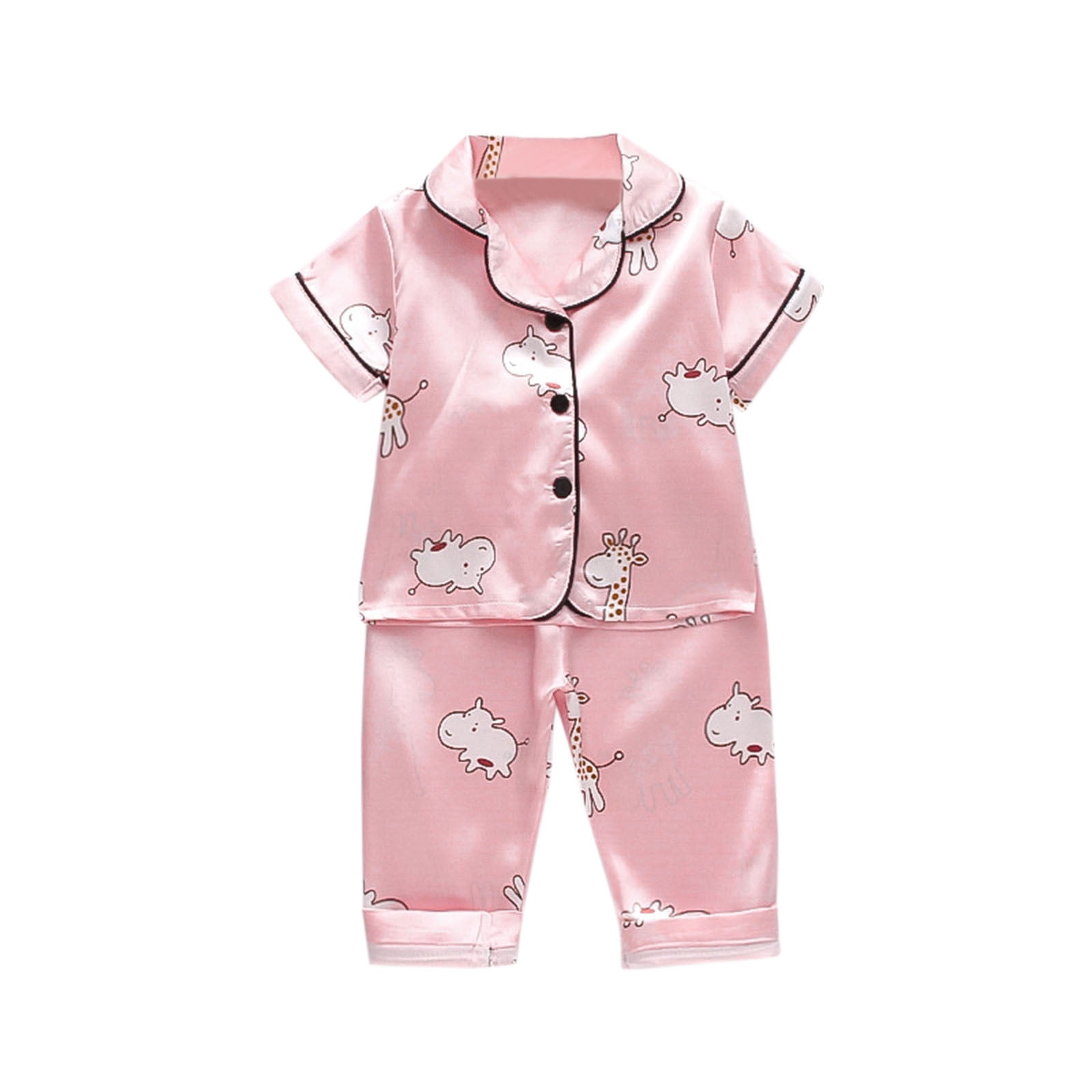 Hiijoy Toddler Girls Pajamas Cartoon Print Short Sleeve Shirt Pants ...