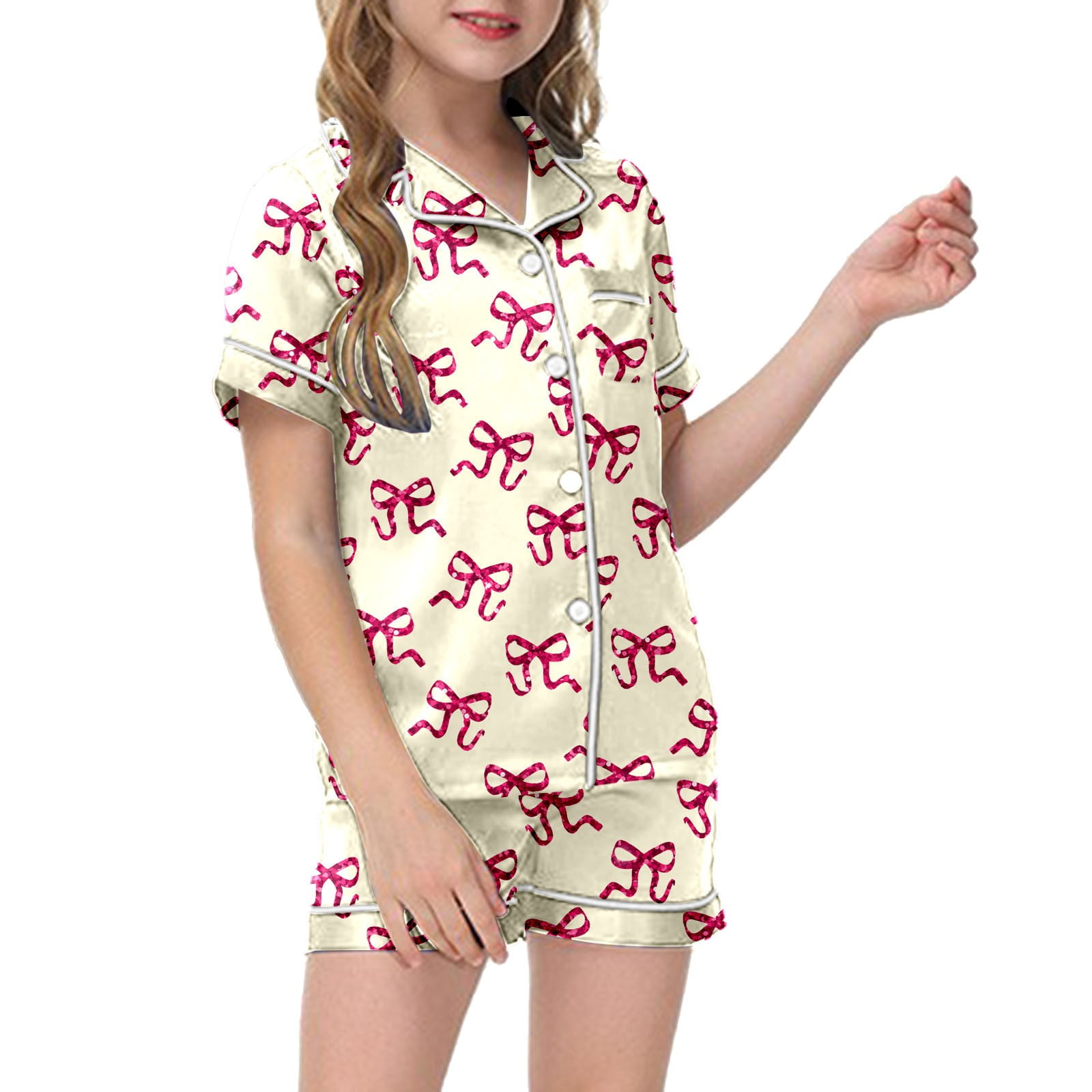 Hiijoy Toddler Girls Pajamas Short Sleeve Button Shirt Shorts Sleepwear ...