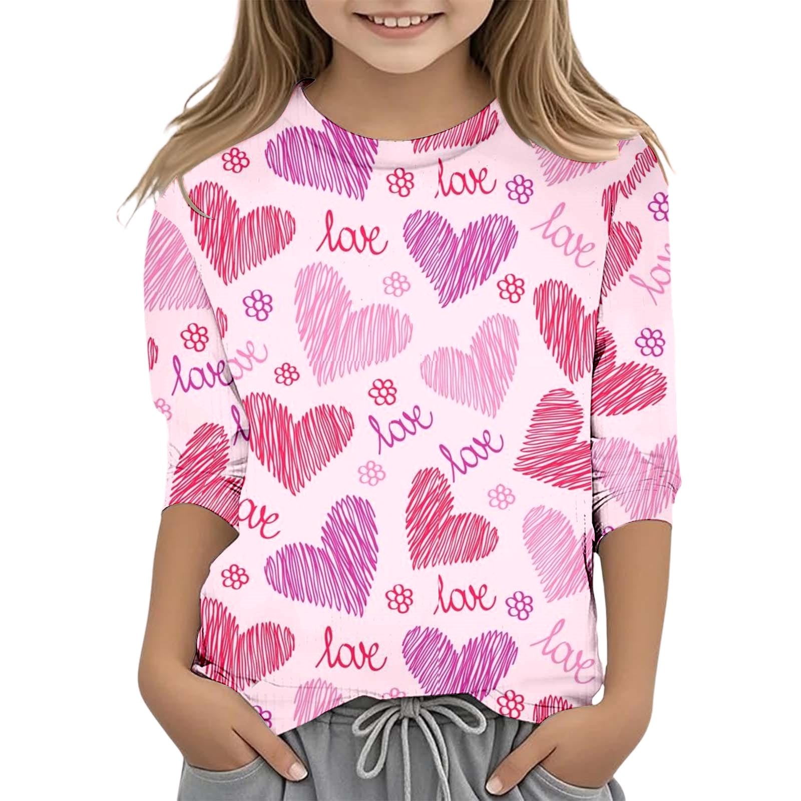 Hiijoy Toddler Girls Valentine's Day Tshirt Heart Print 3/4 Sleeve ...