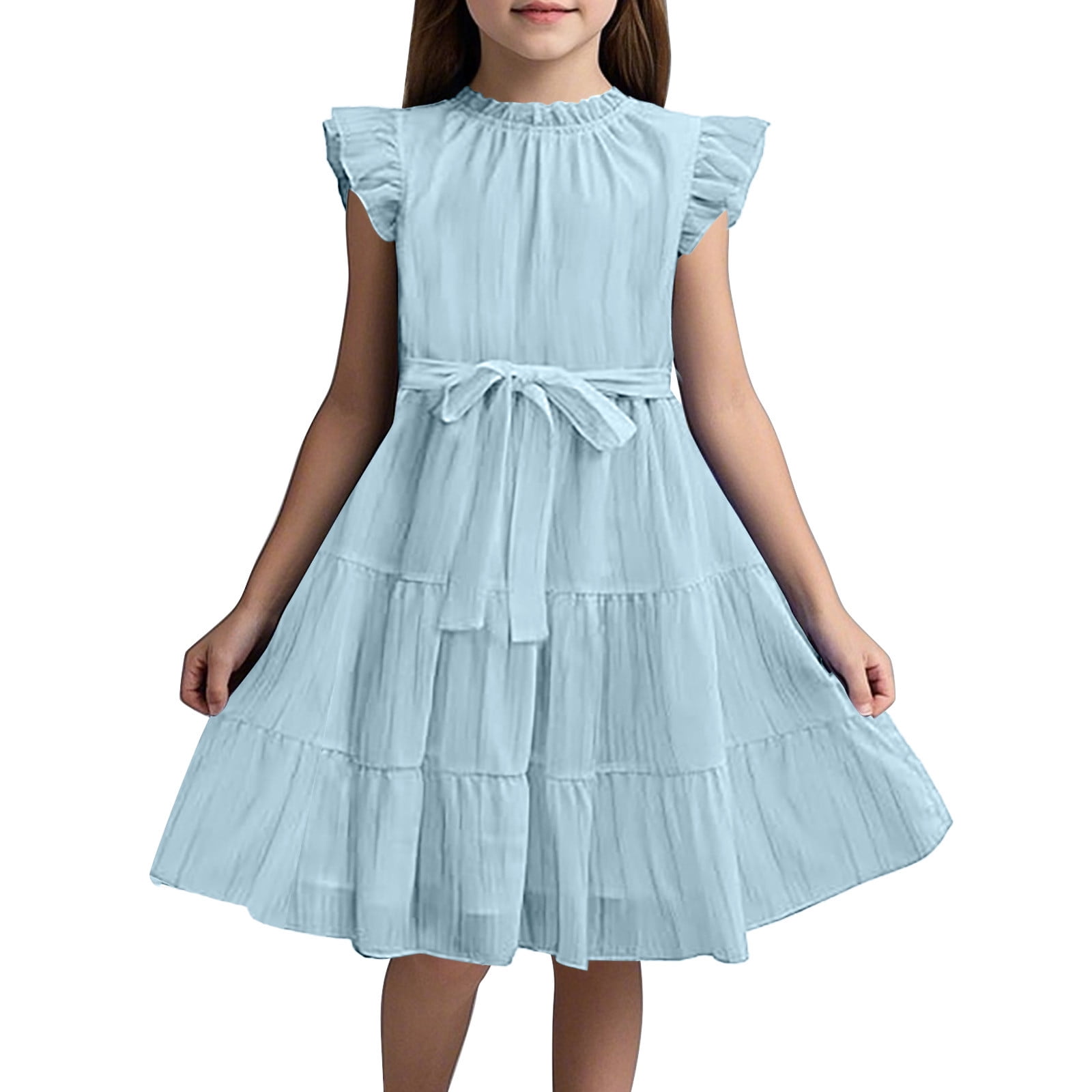 Hiijoy Tween Girls Solid Color Casual Dress Elegant A Line Plain Dress ...