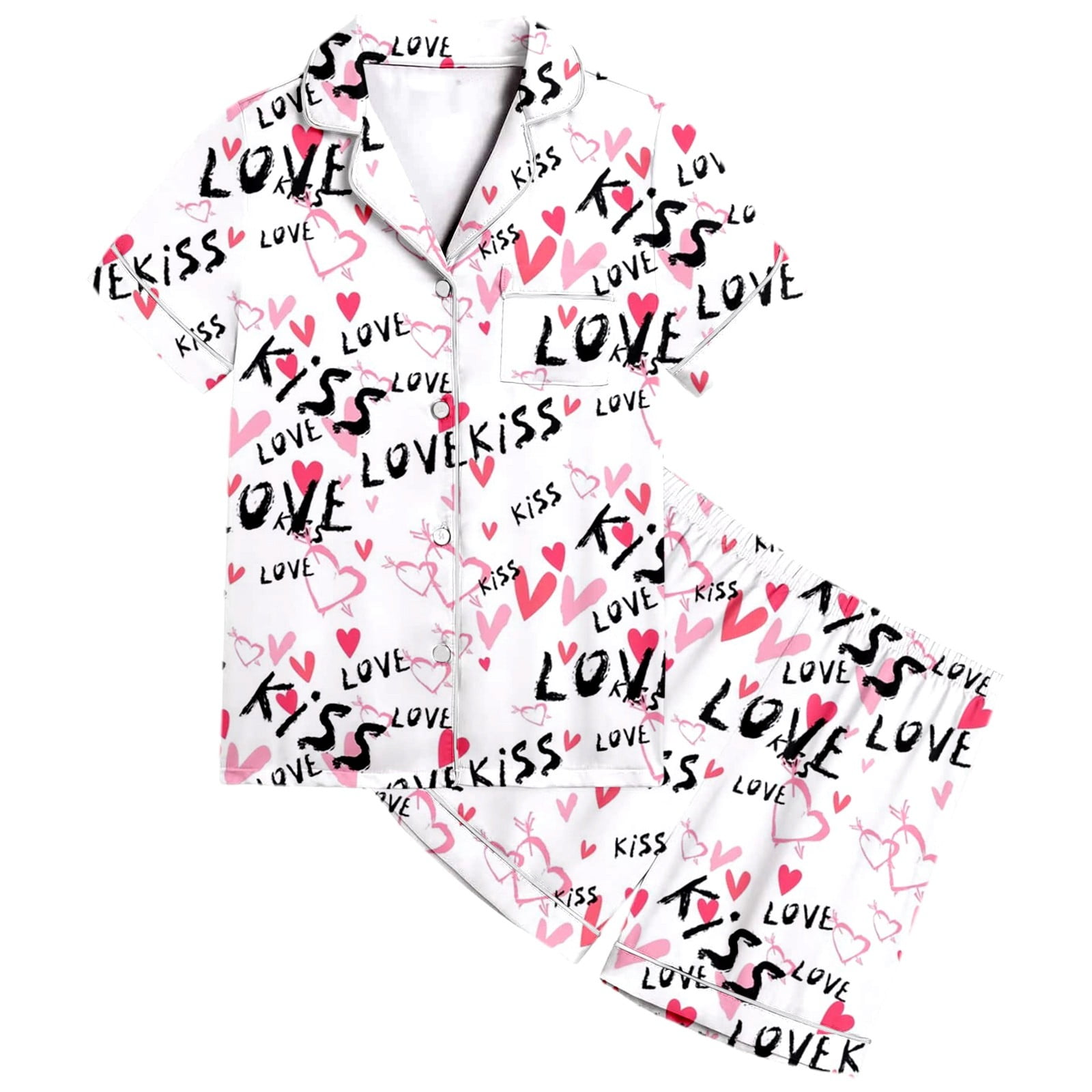 Hiijoy Valentine's Day Matching Pajama Set for Girls Short Sleeved ...