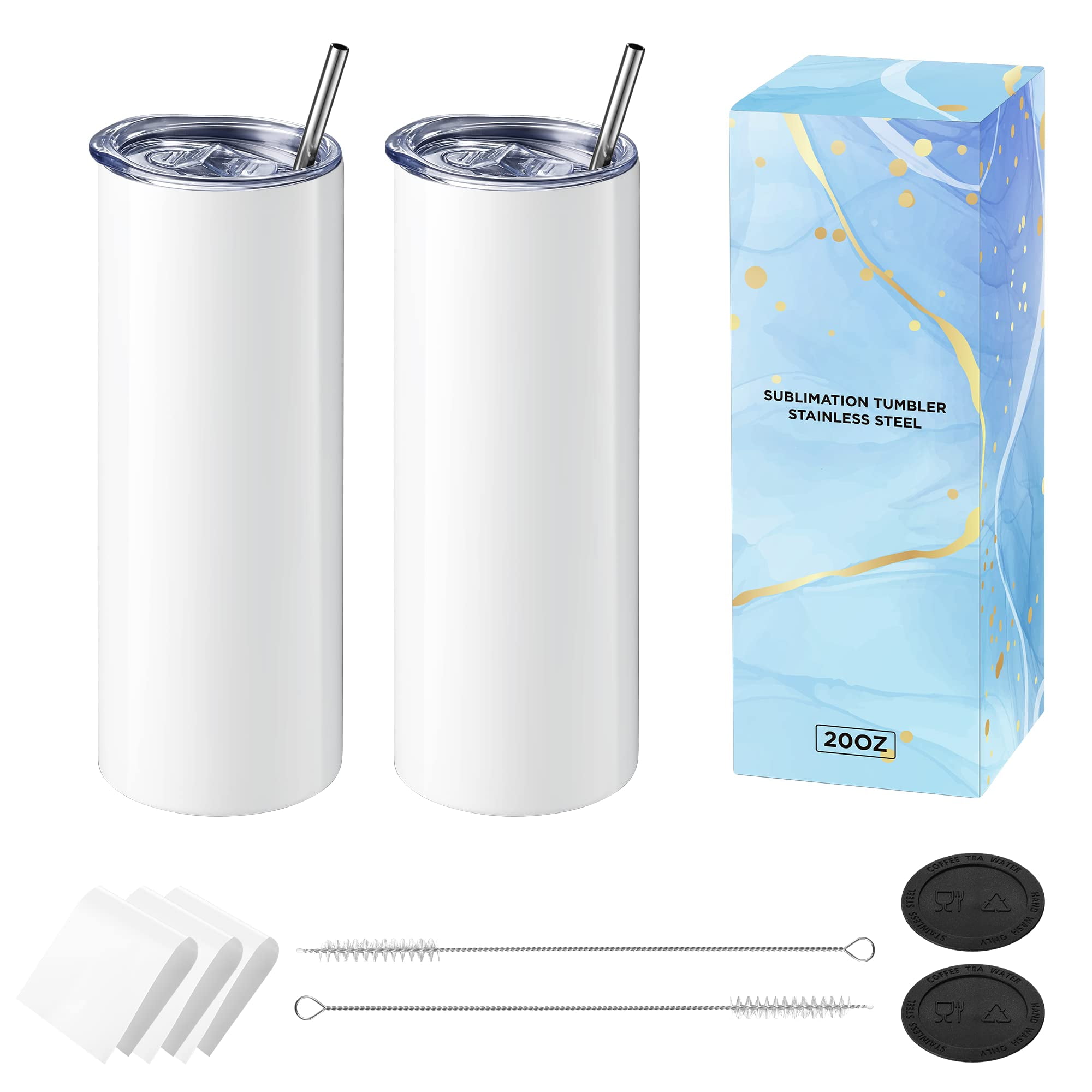 Hiipoo 2 Pack Sublimation Tumblers Bulk 20 oz Skinny, Stainless Steel ...