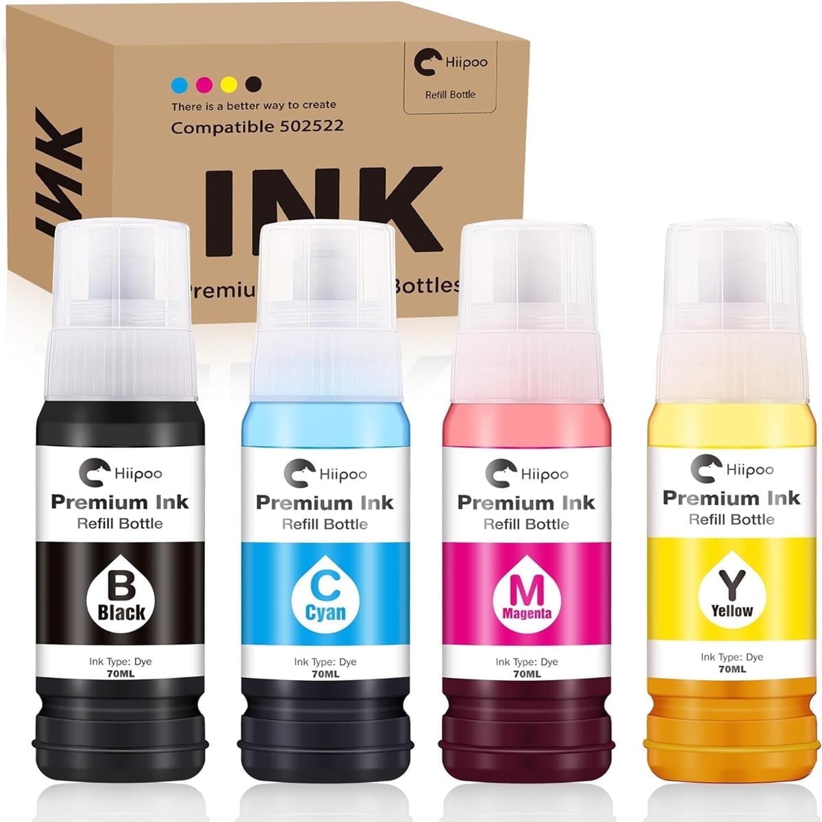 Hiipoo 522 Ink Refill Ink Bottle Compatible for Epson 522 T522 ...