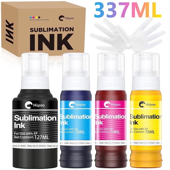 Hiipoo Sublimation Ink Refill Bottles, 127ml Black and 70ml Color Set ...