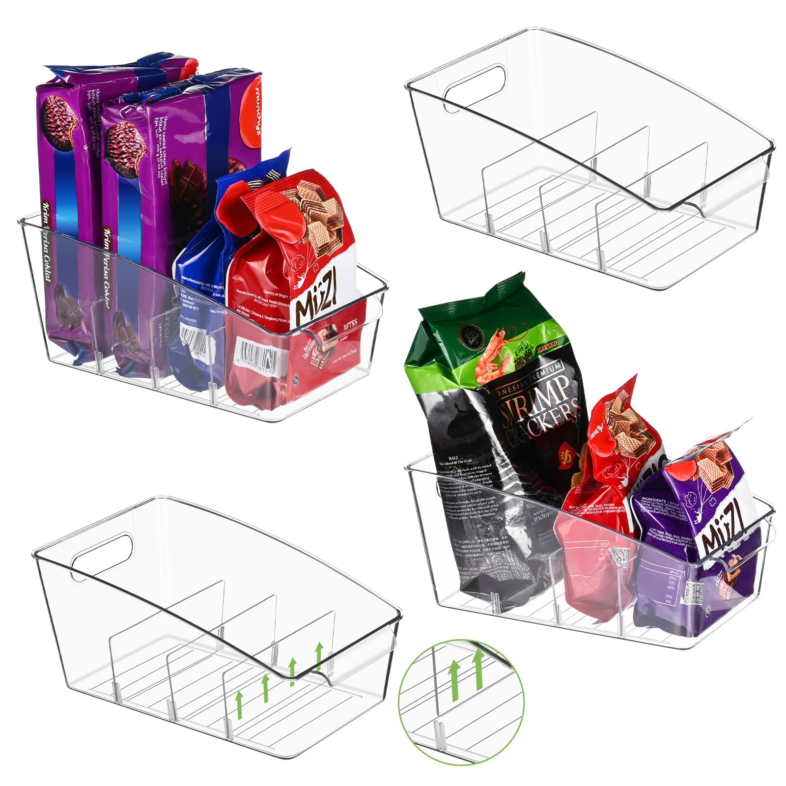 Hiitytin 4Pack Clear Pantry Organizer Storage Bins Removable Organizer ...