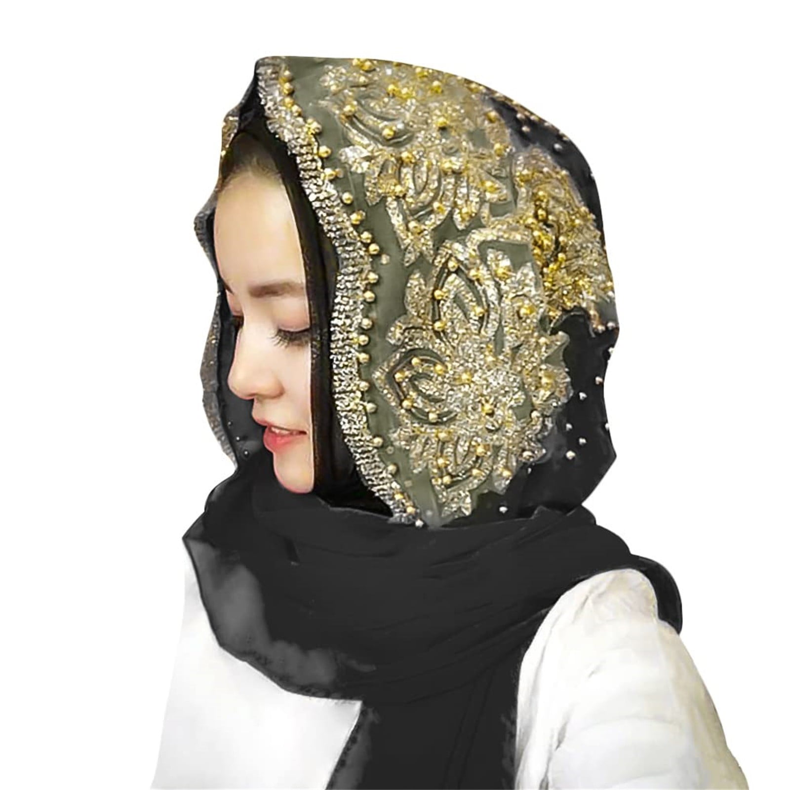 Hijab, Yigetop Muslim Chiffon Hijabs Scarf Turban Gold Beading Hijab ...
