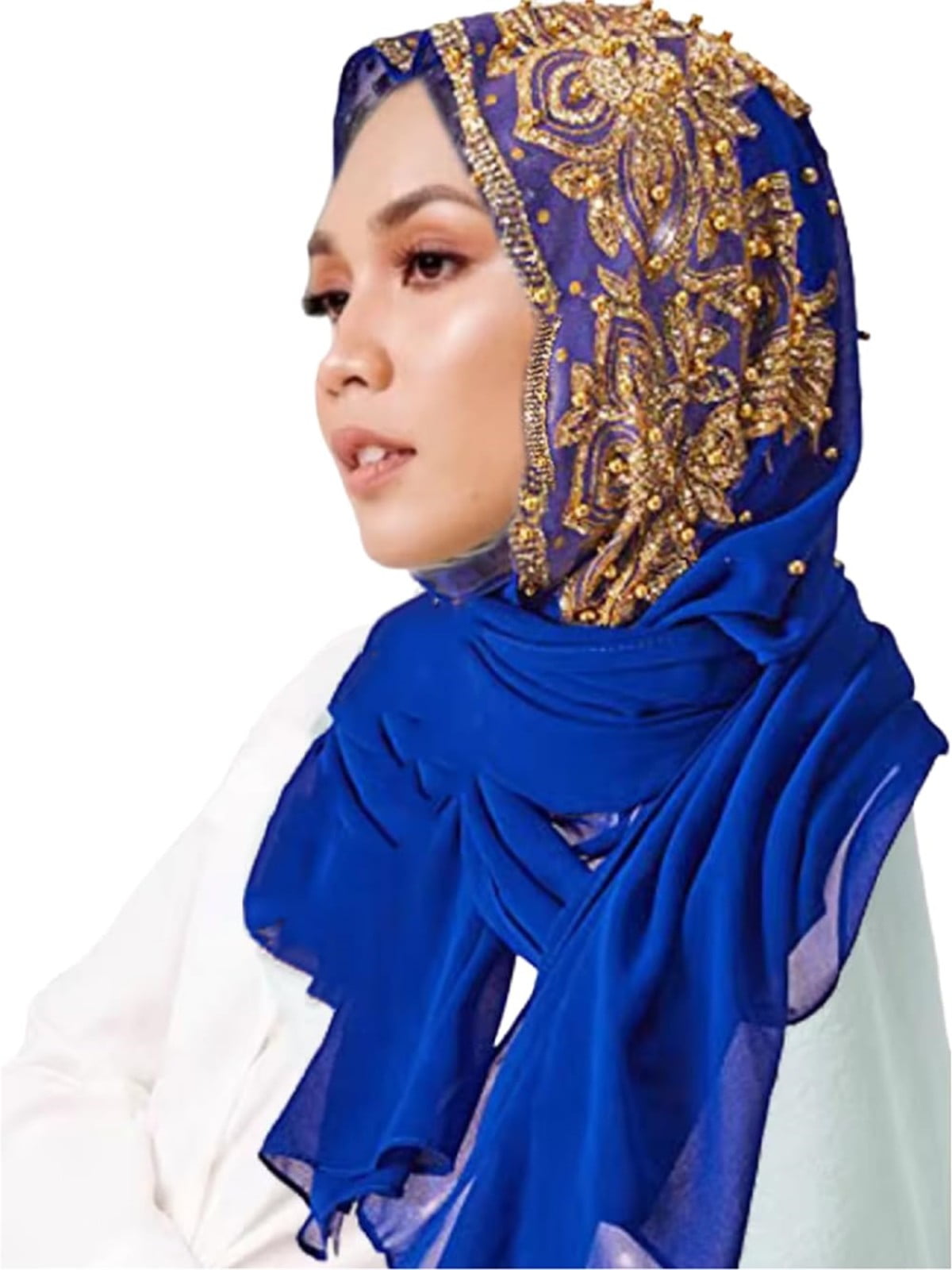 Hijab, Yigetop Muslim Chiffon Hijabs Scarf Turban Gold Beading Hijab ...