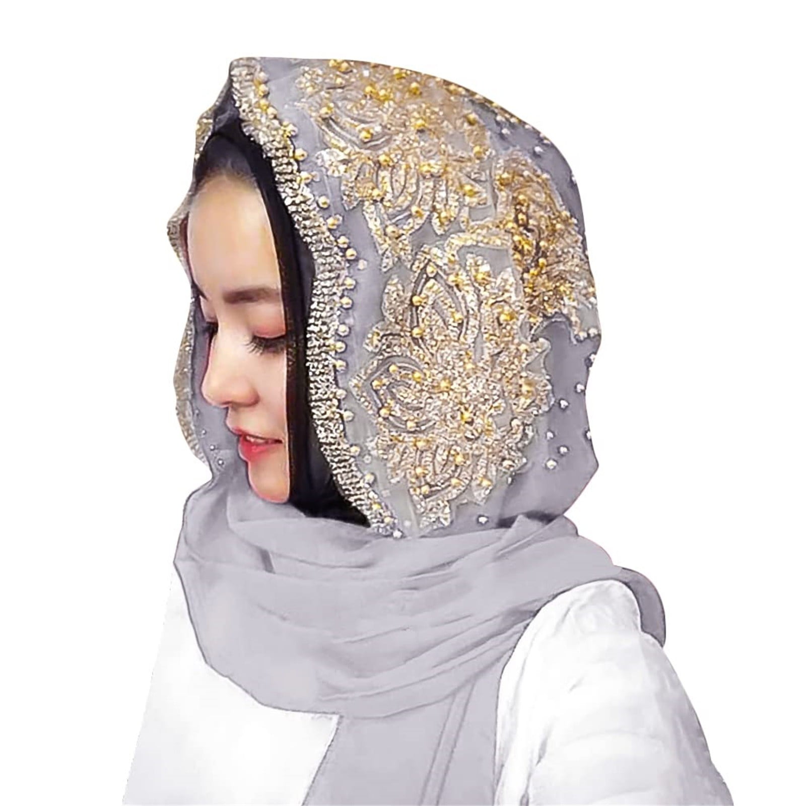 Hijab, Yigetop Muslim Chiffon Hijabs Scarf Turban Gold Beading Hijab ...