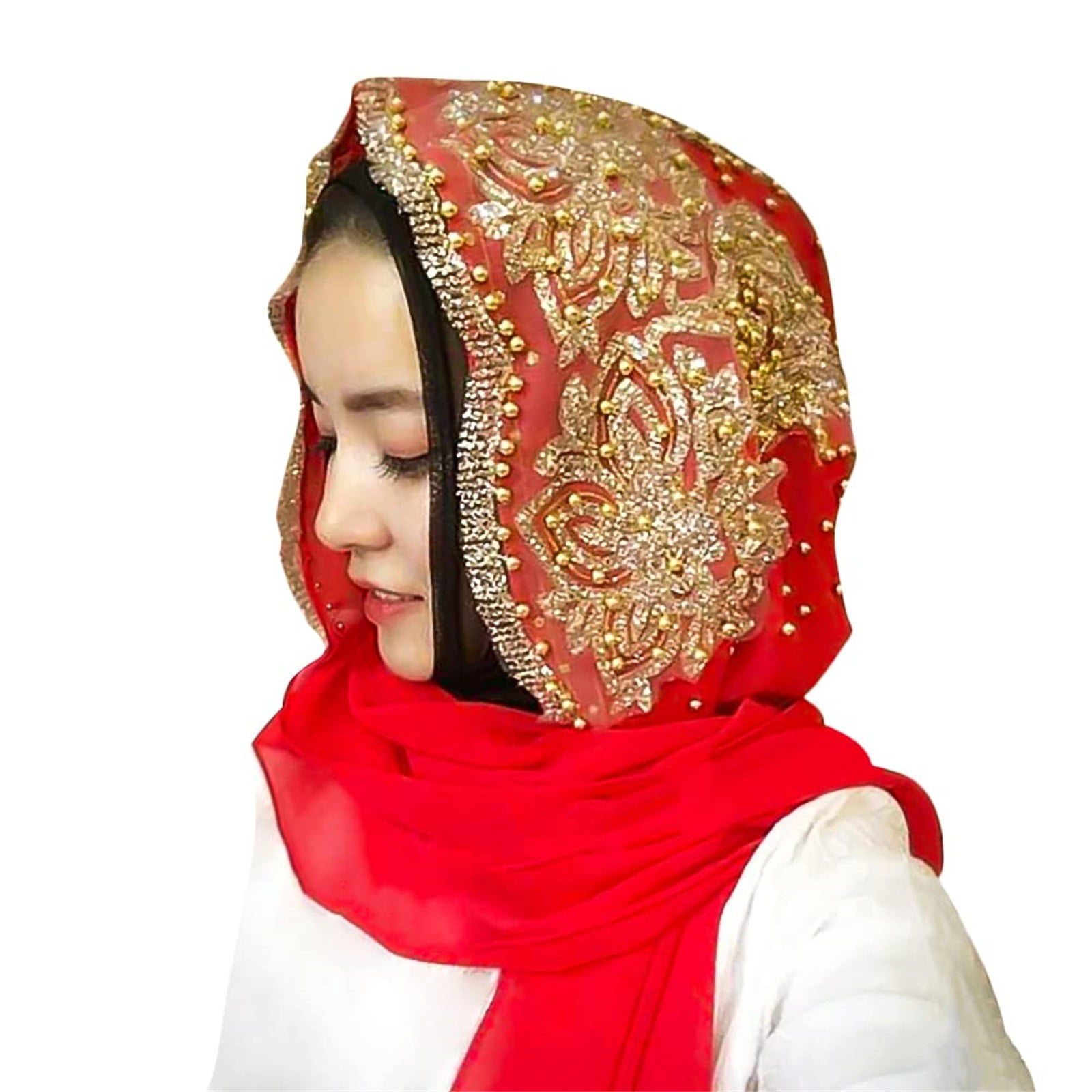 Hijab, Yigetop Muslim Chiffon Hijabs Scarf Turban Gold Beading Hijab ...