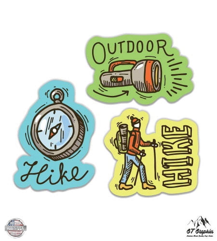 Hike Outdoor Adventure Theme Set of 3 - 5" Each Vinyl Stickers - For ...