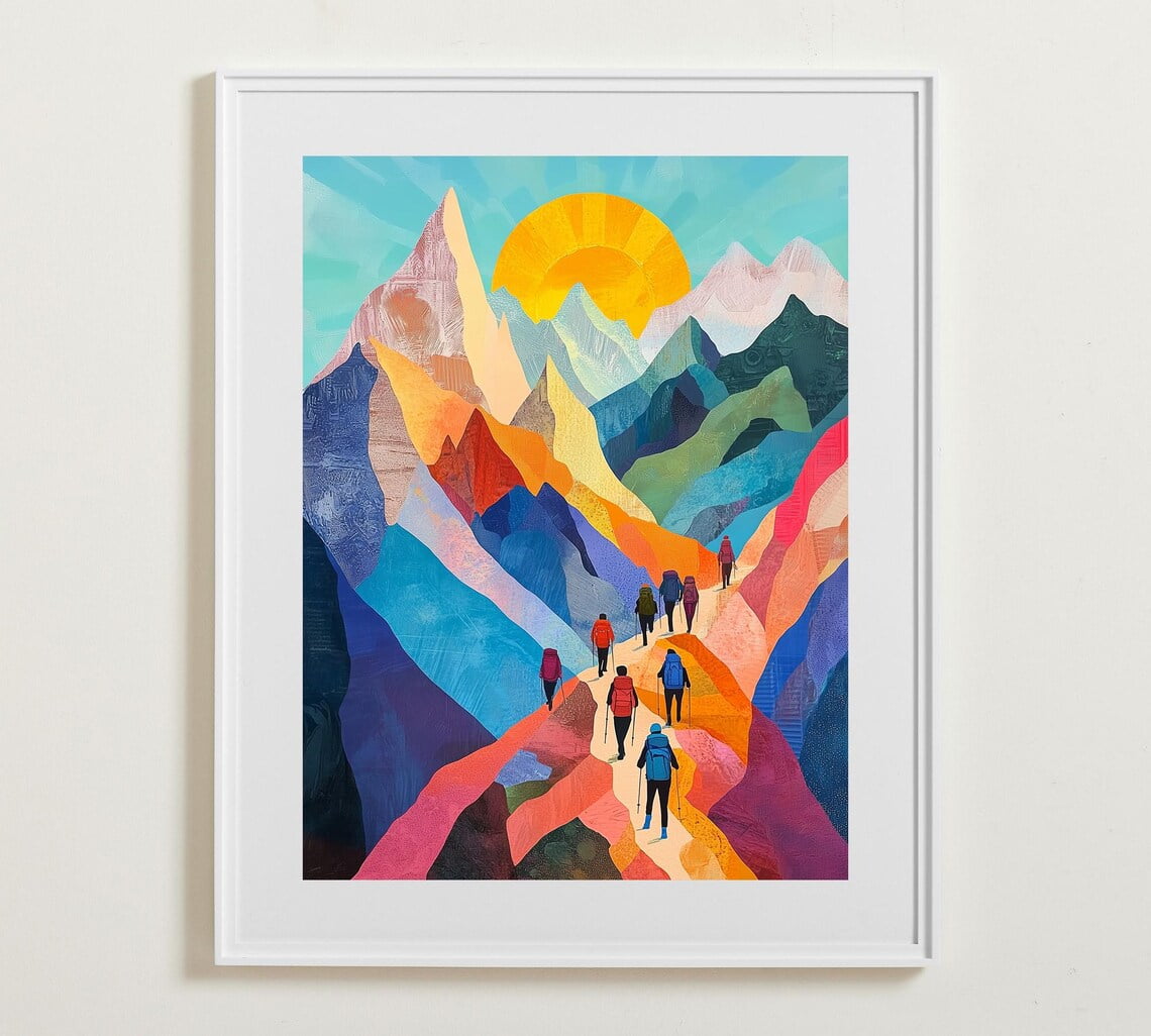 Hiking Abstract Wall Art, Colorful Mountains, Landscape Poster, Gallery ...