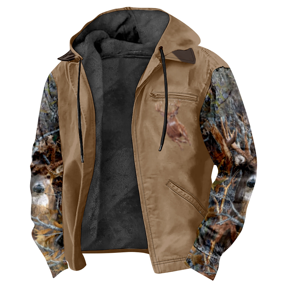 Hiking Camping Deer Camo Elk Hunting Hooded Jacket Parkas Long Sleeve ...
