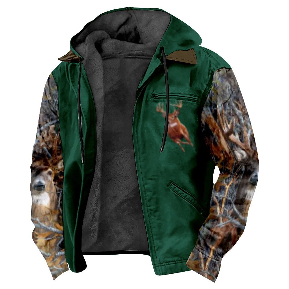 Hiking Camping Deer Camo Elk Hunting Hooded Jacket Parkas Long Sleeve ...