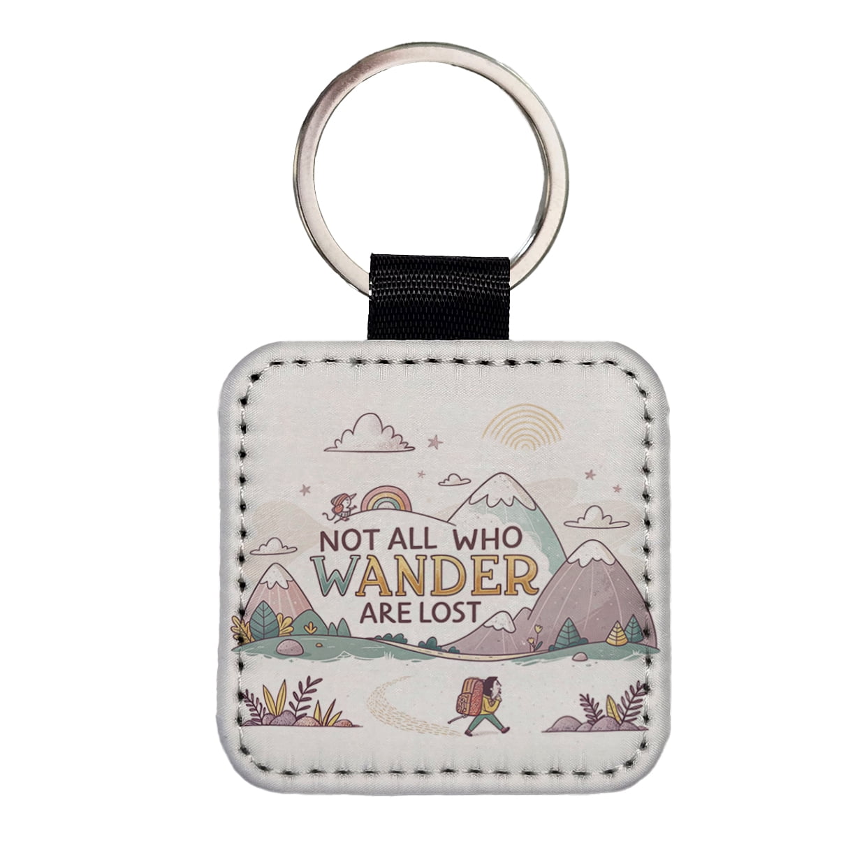 Hiking Camping Not All Who Wander Are Lost Faux Leather Square Keychain ...