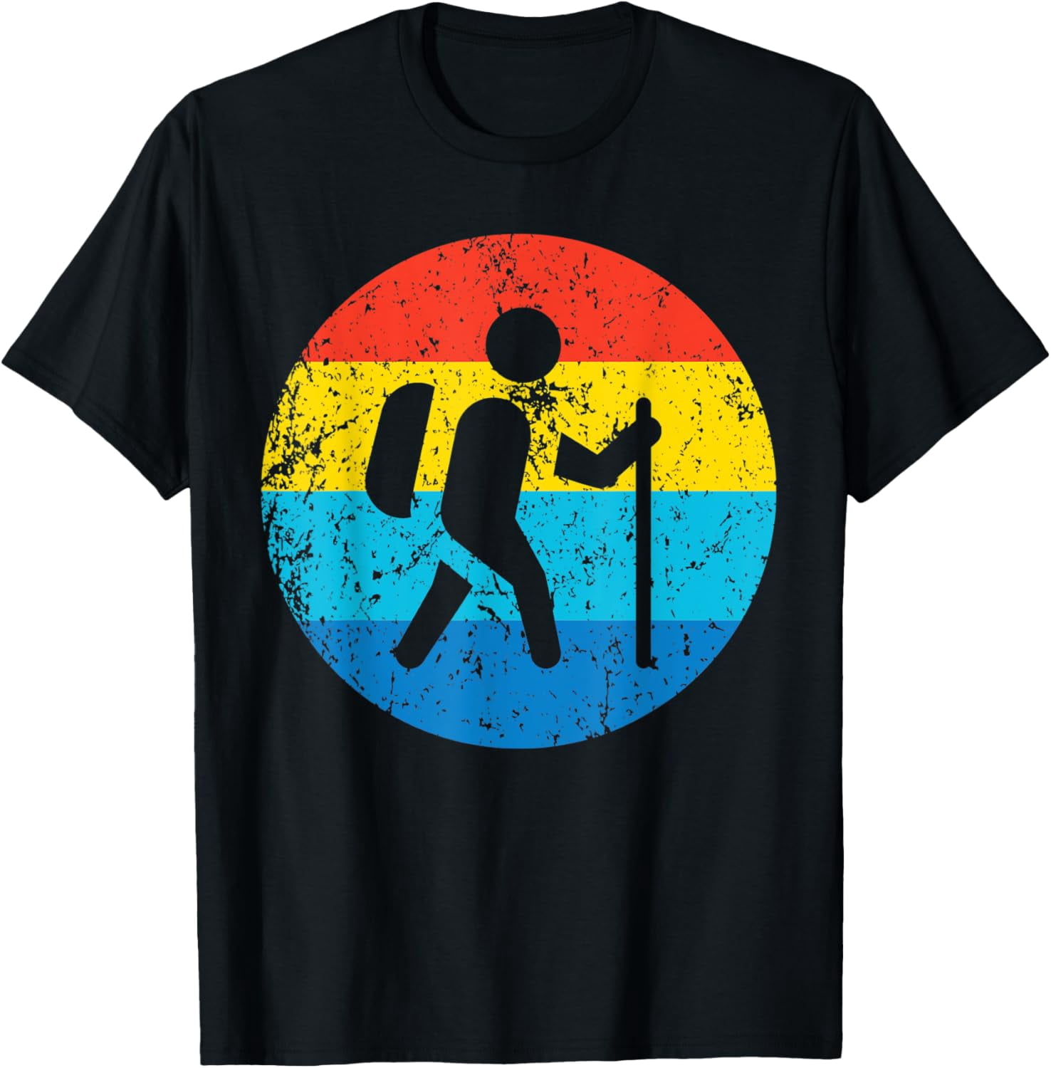 Hiking Hiker Silhouette Retro 1970's Style Circle T-Shirt men and women ...