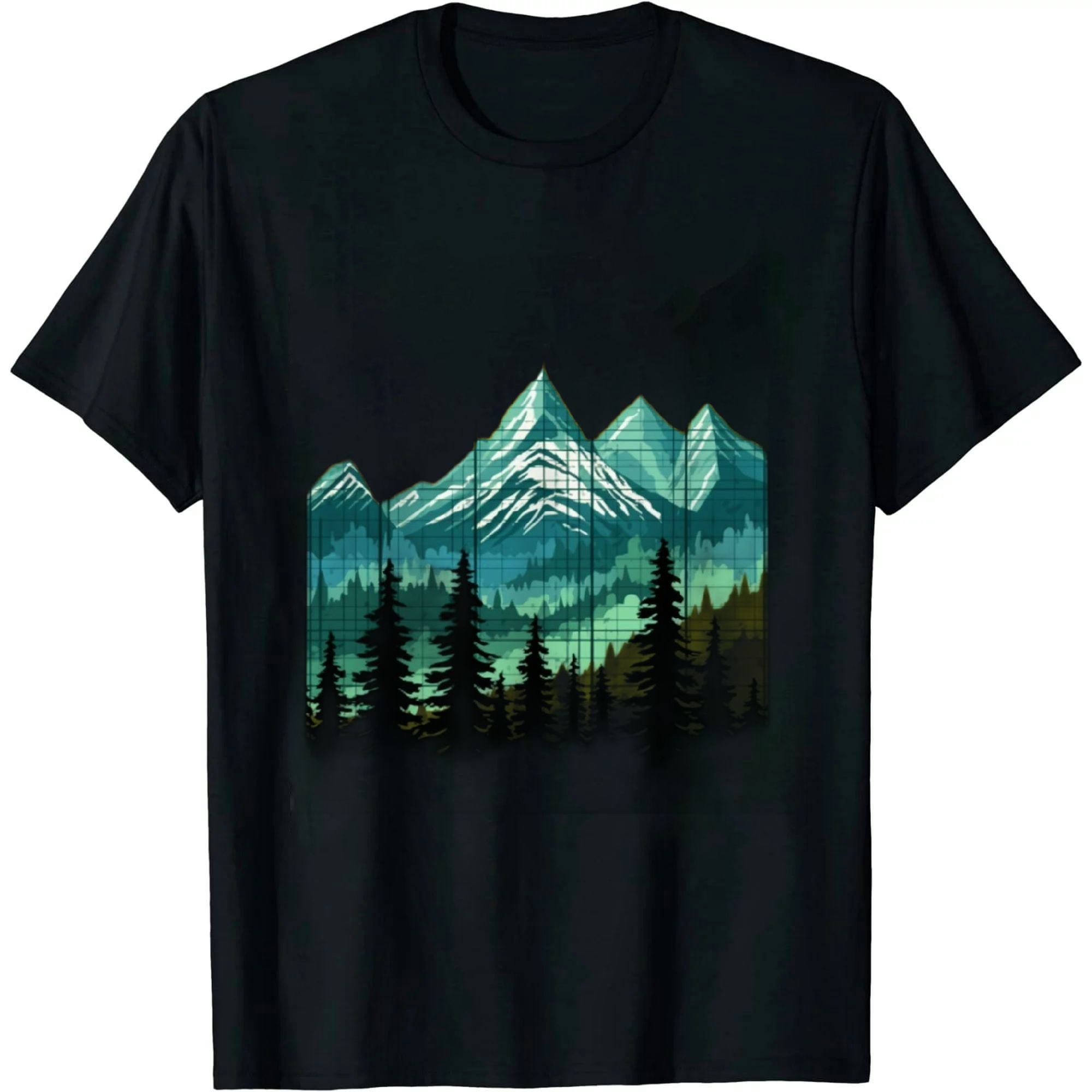 Hiking Mountains Trees Outdoors Nature Wildlife Retro Forest T-Shirt ...