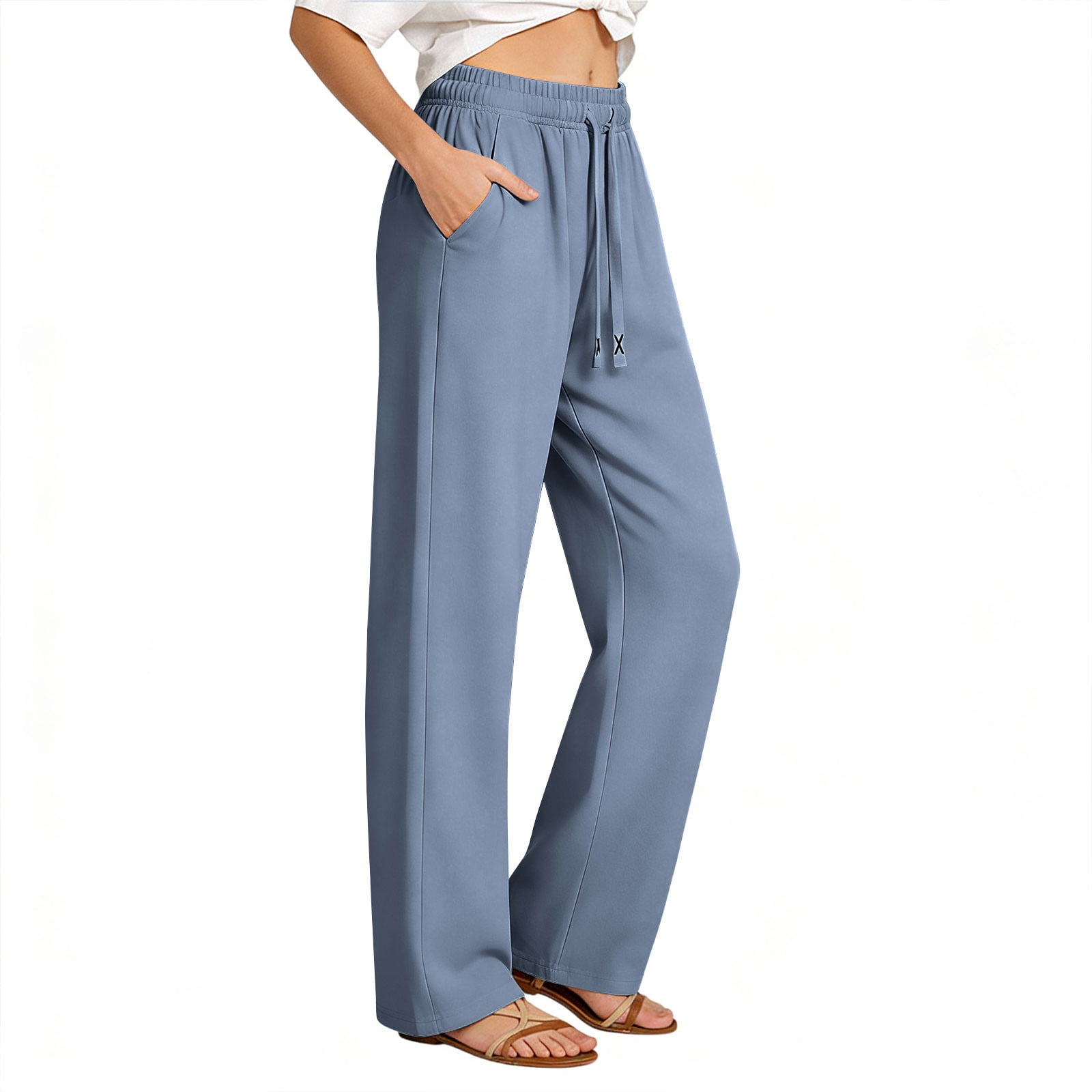 Hiking Pants Women Lightweight Straight Leg Elastic High Waisted Loose ...