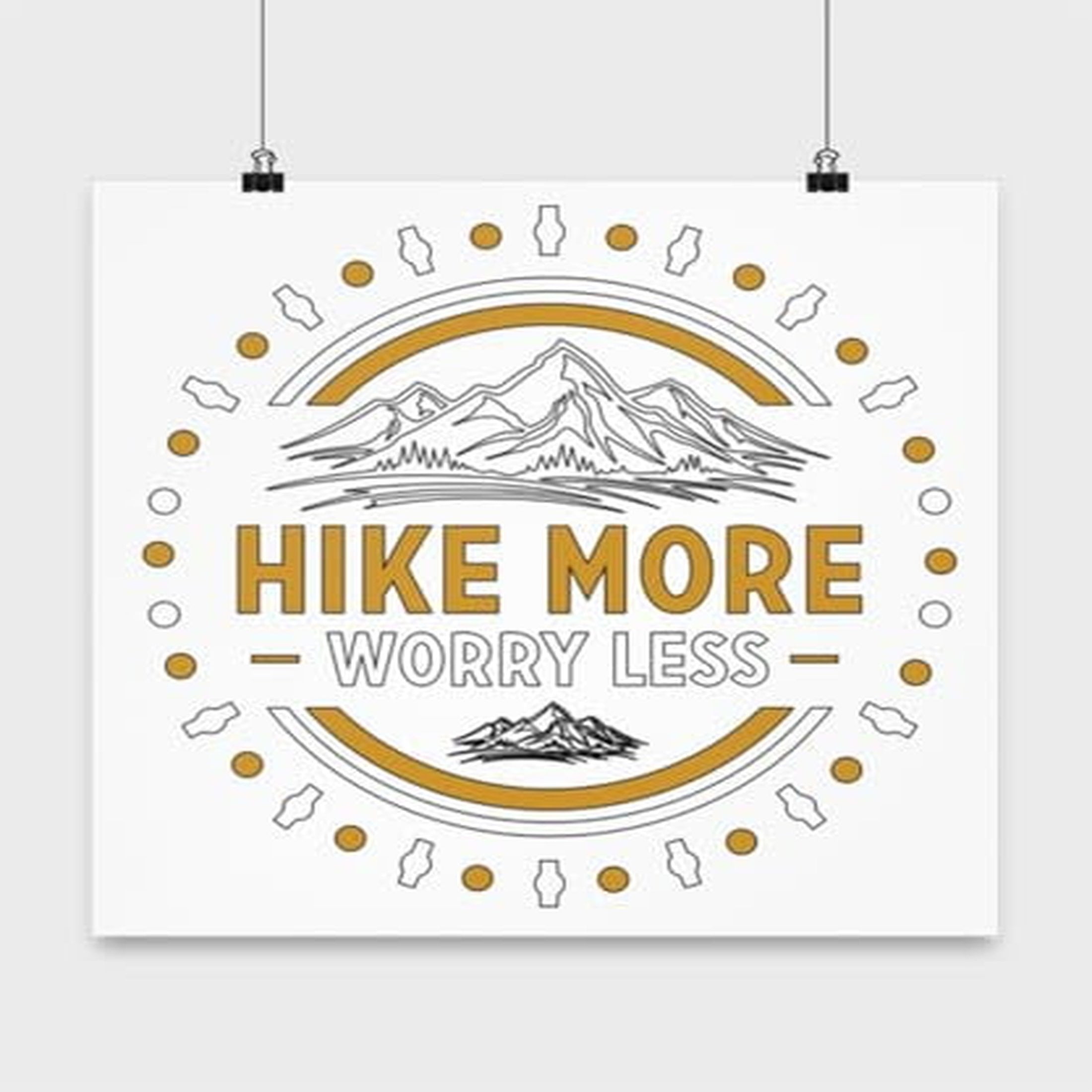 Hiking Poster, Hike More Worry Less, Relaxation Wall Art Gift, White ...