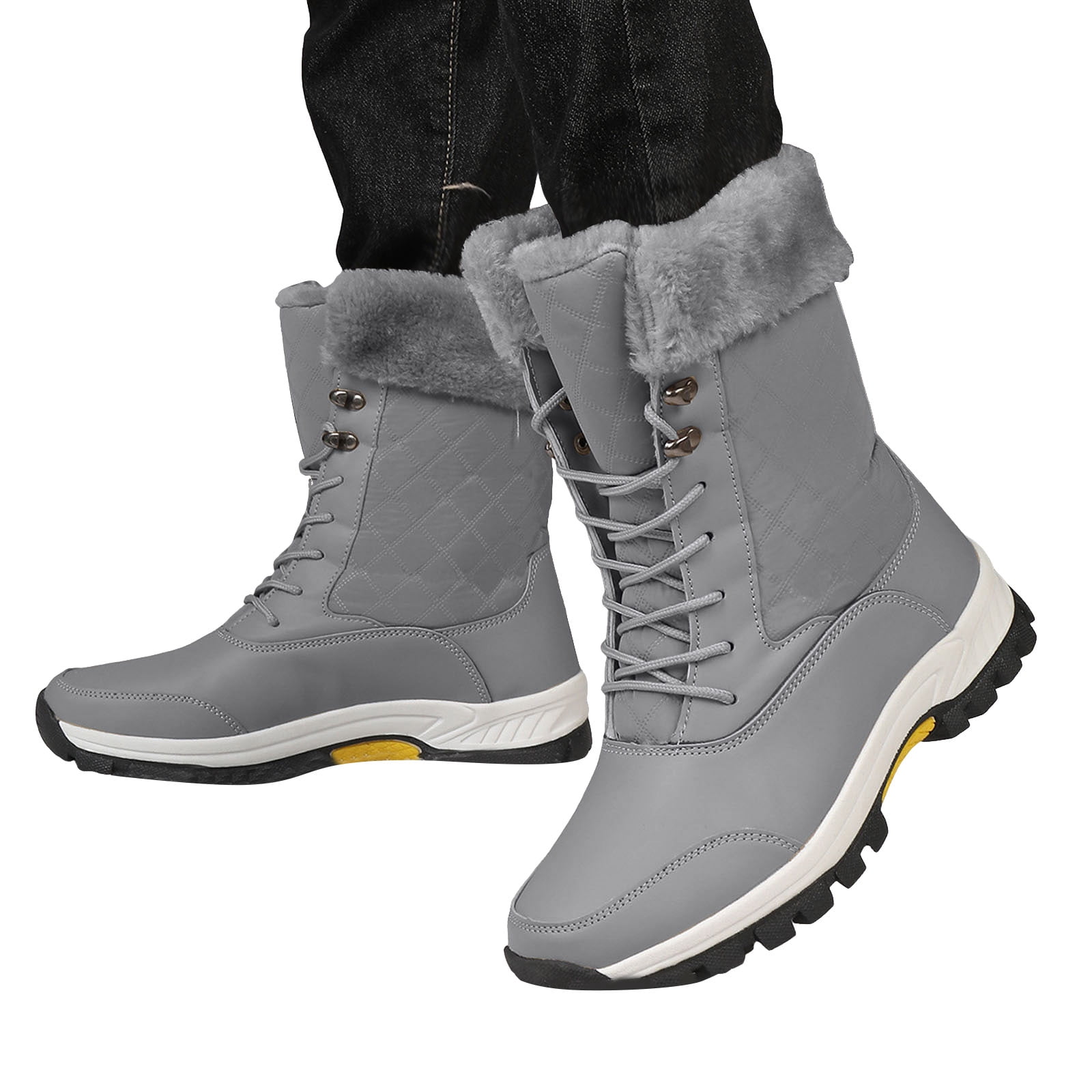 Hiking Snow Boots for Women Waterproof High Top Lace up Thickened Warm ...