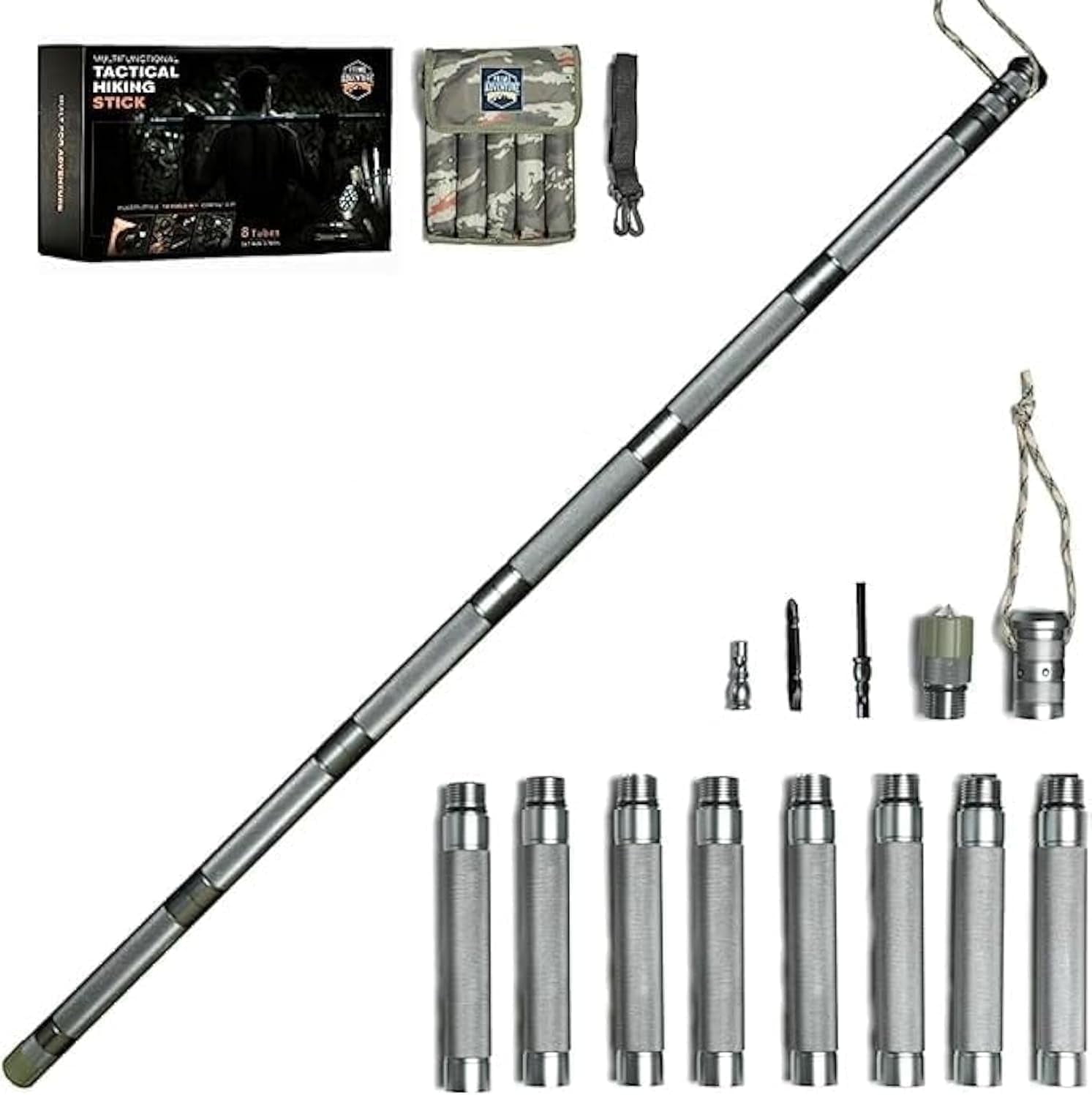 Hiking Tactical Stick Walking Staff - Outdoor Multitool Gear Trekking ...