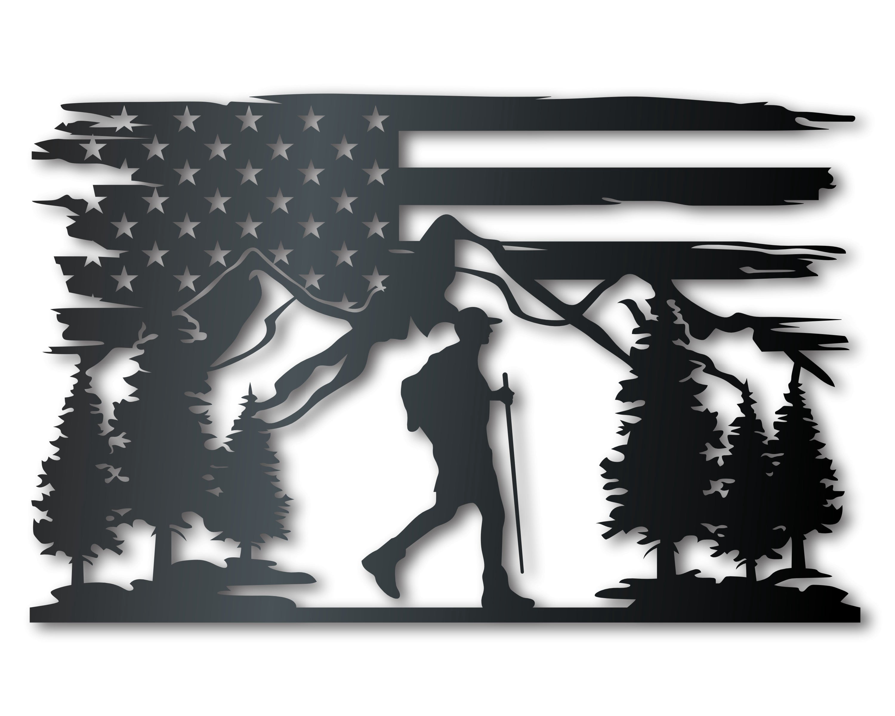 Hiking USA Metal Sign | Patriotic Mountain Wall Art | Indoor Outdoor 42 ...
