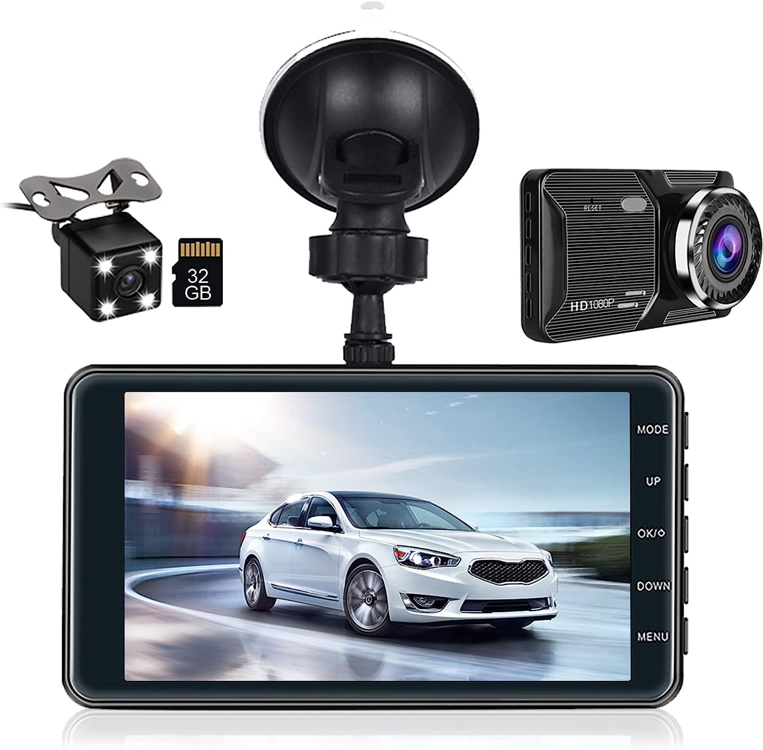 Hikity Dual Dash Cam 4'' LCD Touch Screen FHD 1080P Dashboard Camera ...