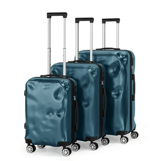 Hikolayae 3 Piece Hardside Spinner Luggage Sets with TSA Lock, Blue ...
