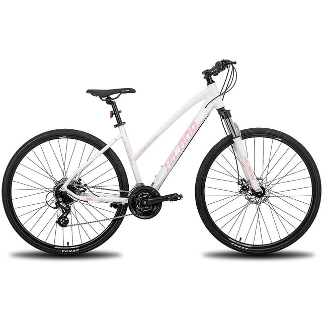 Hiland 700C Hybrid Bike, 24-Speed Shimano, Lock-Out Suspension, Disc ...