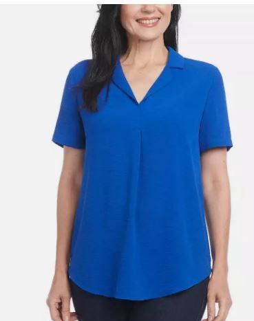 Hilary Radley Ladies' Relaxed Fit Stretch Rounded Hem Blouse, Blue XL ...