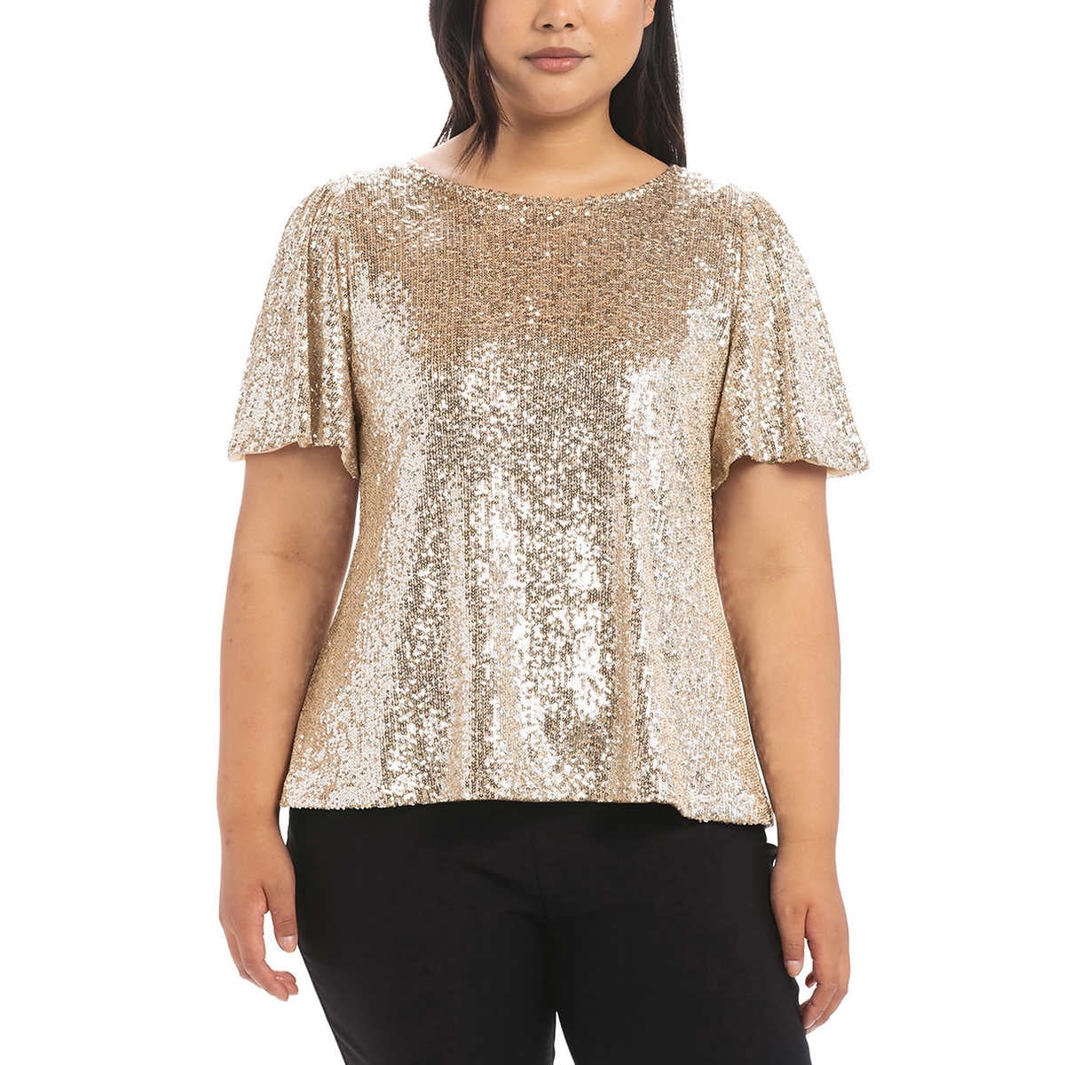 Hilary Radley Ladies' Sequin Short Sleeve Top, Champagne Medium ...