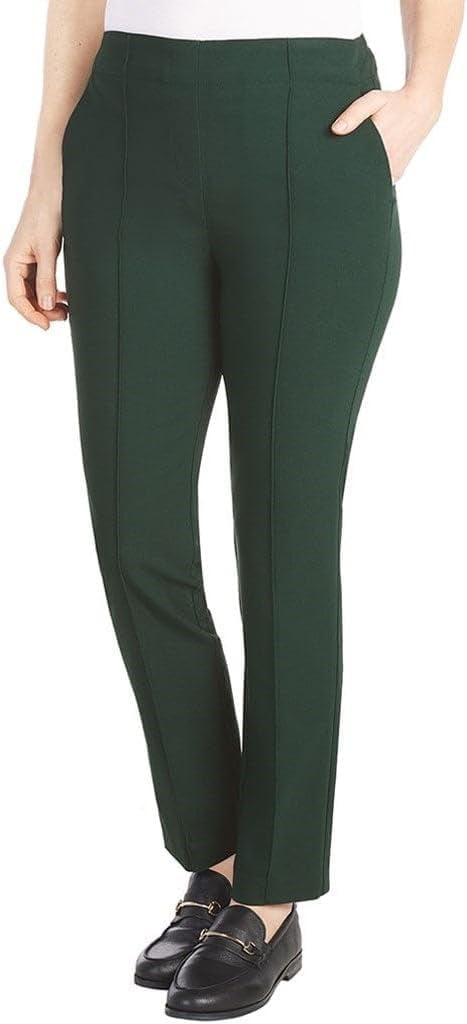 Hilary Radley Women's Ponte Pull-On Mid Rise Slim Leg Pants (Green, L ...