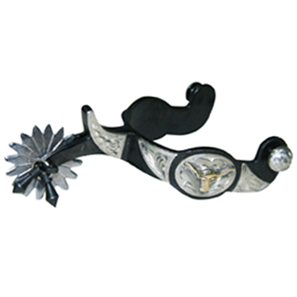 Hilason 2 In Men's Spurs Western Black Steel Texas Longhorn 16pt ...