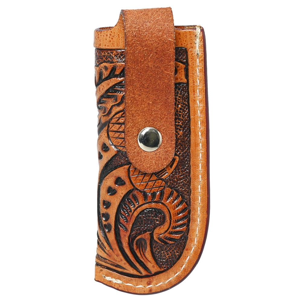 Hilason Folding Knife Sheath Floral Hand Tooled Genuine Leather Brown ...