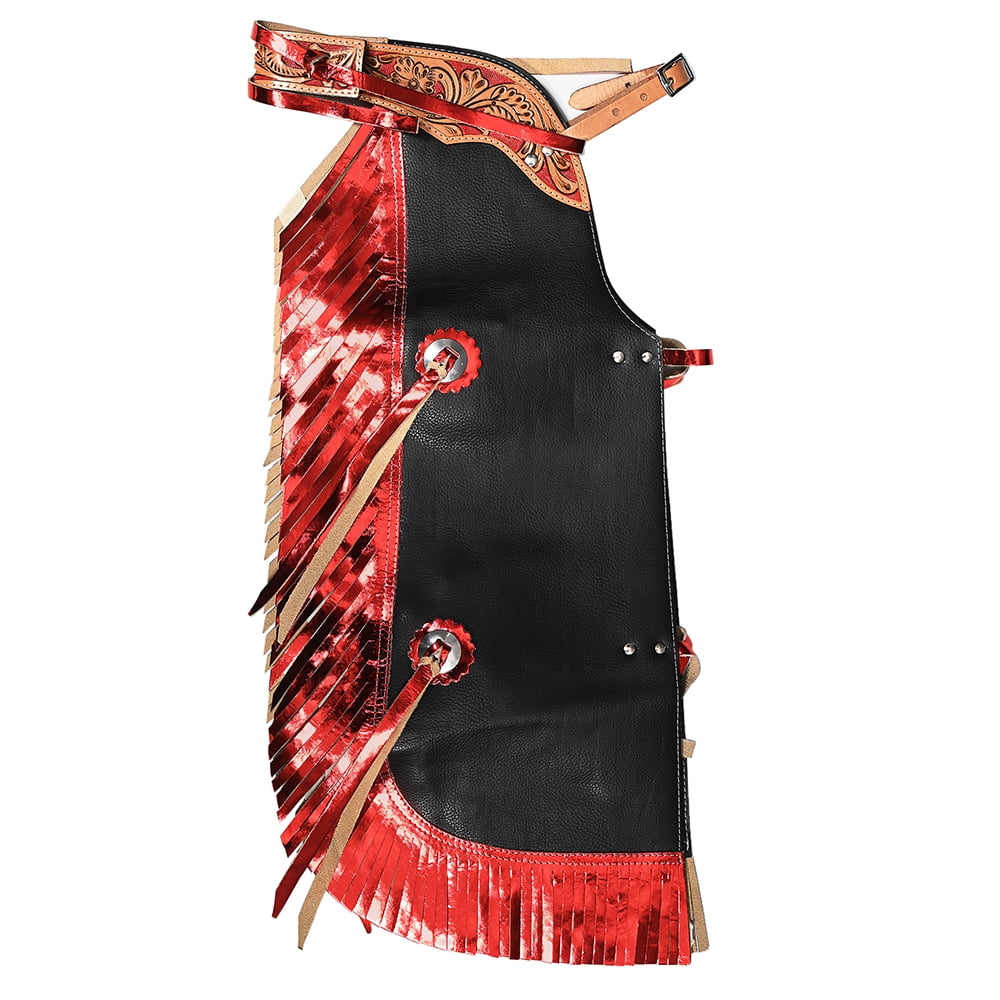 Hilason Pro Rodeo Bull Riding Chaps Western Leather kid Black Red ...
