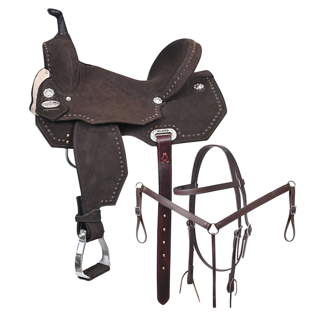 Hilason Western Horse Flex Tree Barrel Trail In Suede Leather Saddle ...