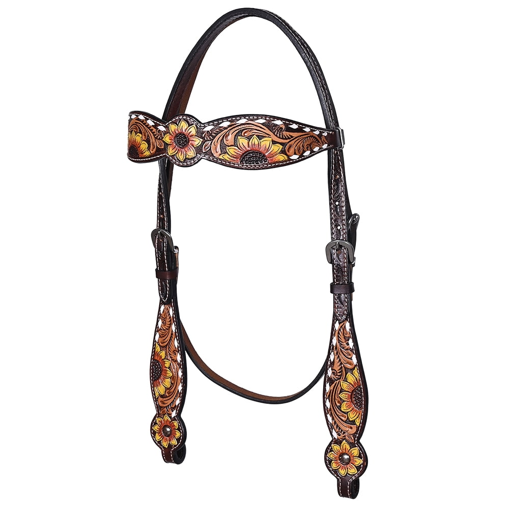 Hilason Western Horse Headstall Tack American Leather Sunflower Carving ...