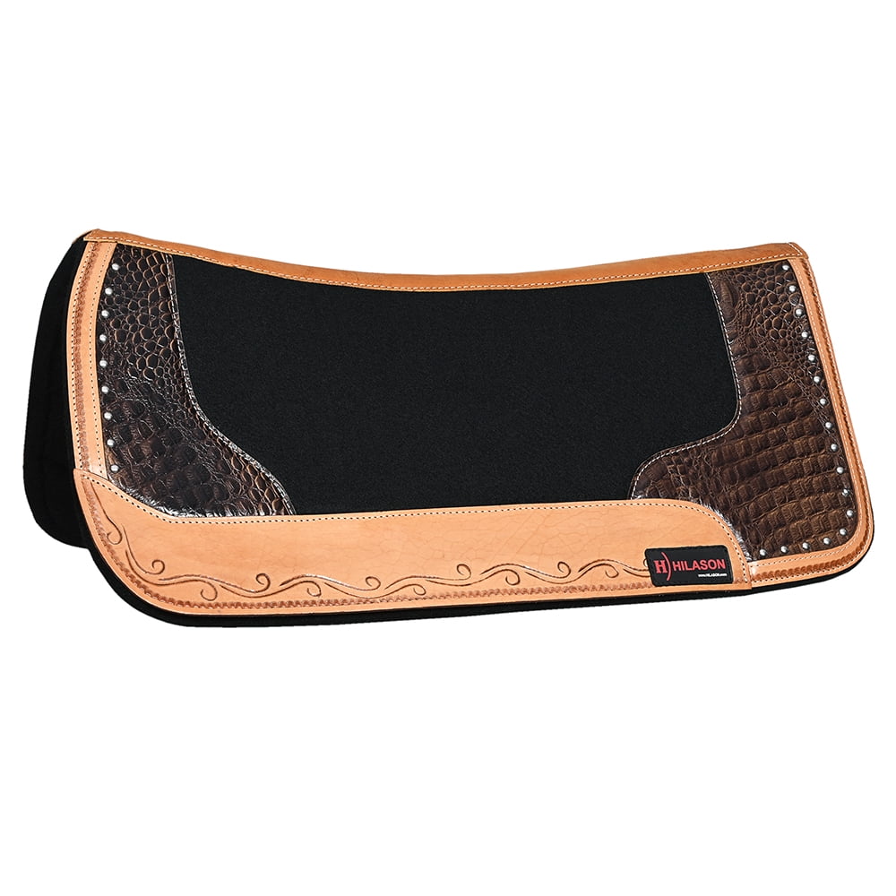 Hilason Western Wool Felt Horse Saddle Pad W/ Alligator Print Leather ...