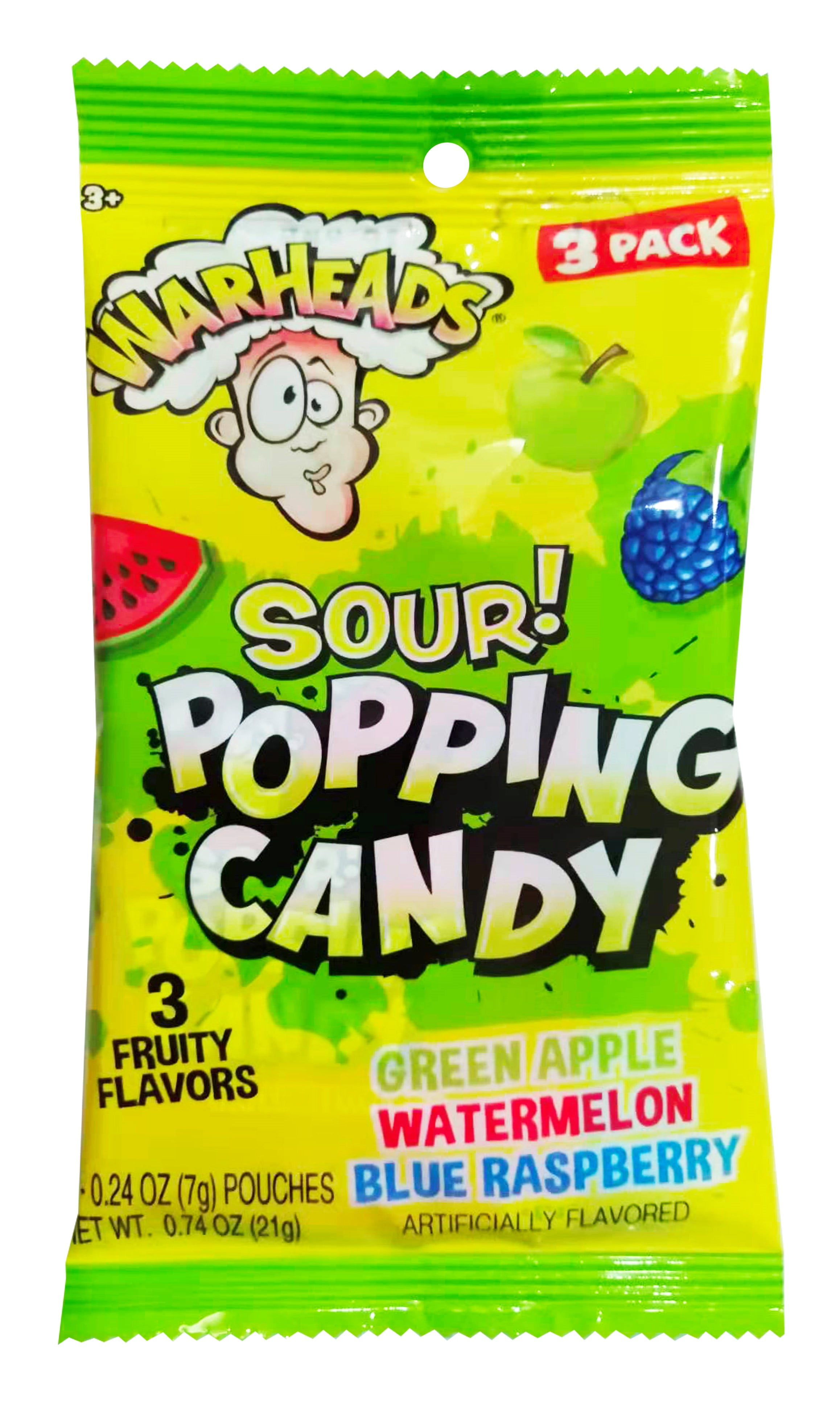 Hilco WarHeads Sour Popping Candy 3 Pack Bag, 3 Fruity Flavors - 12 ...